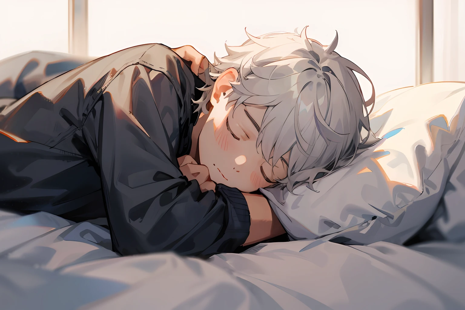 Anime - style image of a person sleeping on a bed with a pillow - SeaArt AI