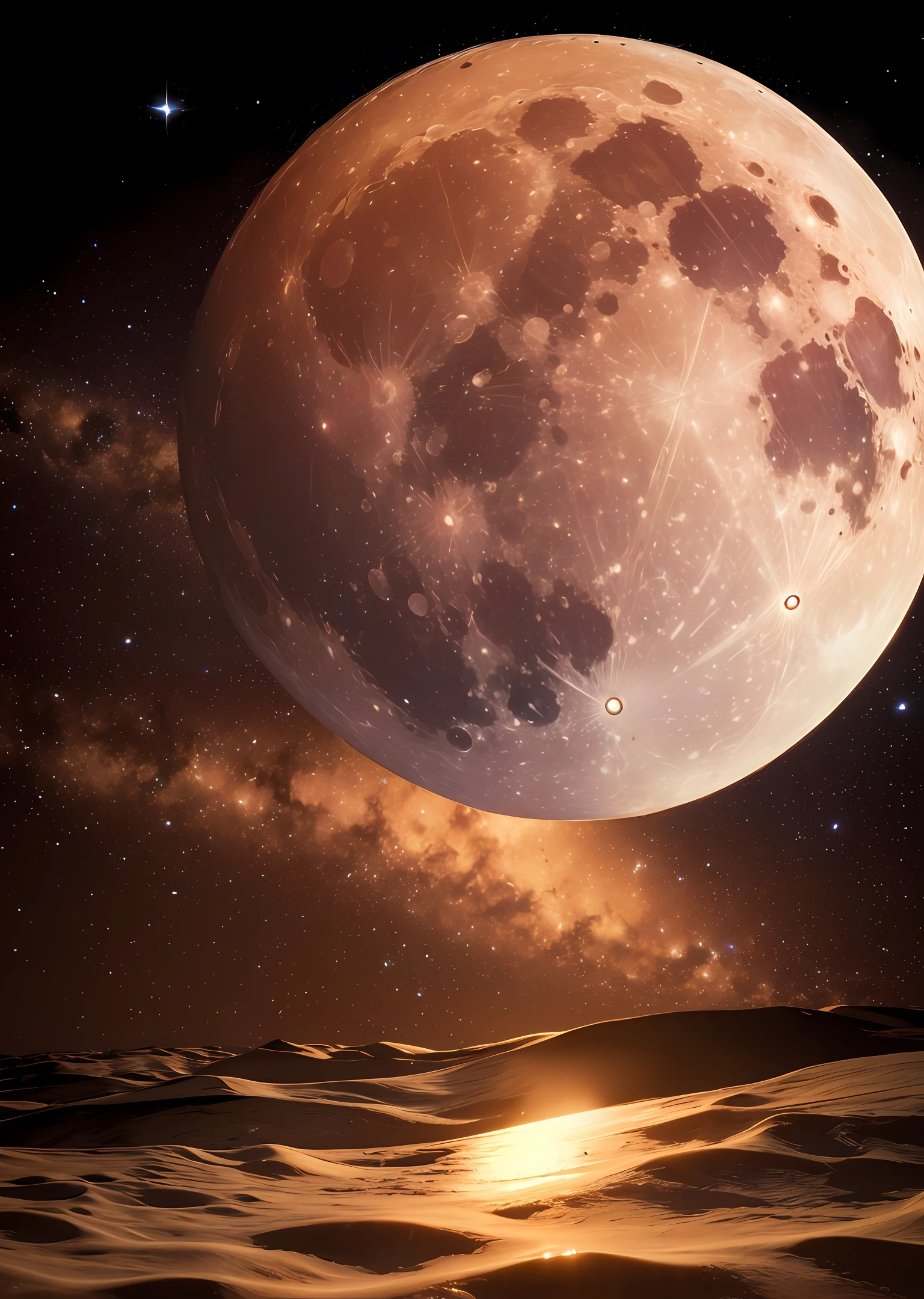 A close up of a large moon with a bright light in the sky - SeaArt AI