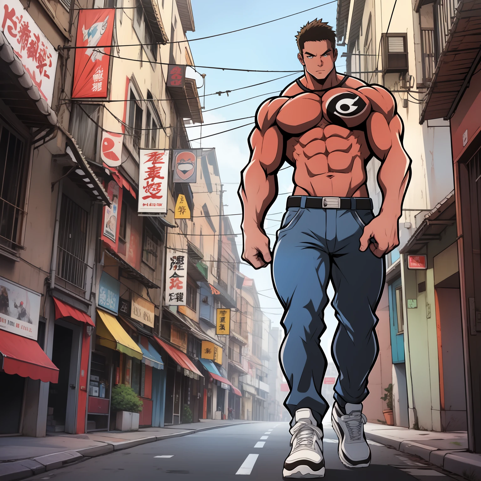 A close up of a cartoon of a man walking down a street - SeaArt AI