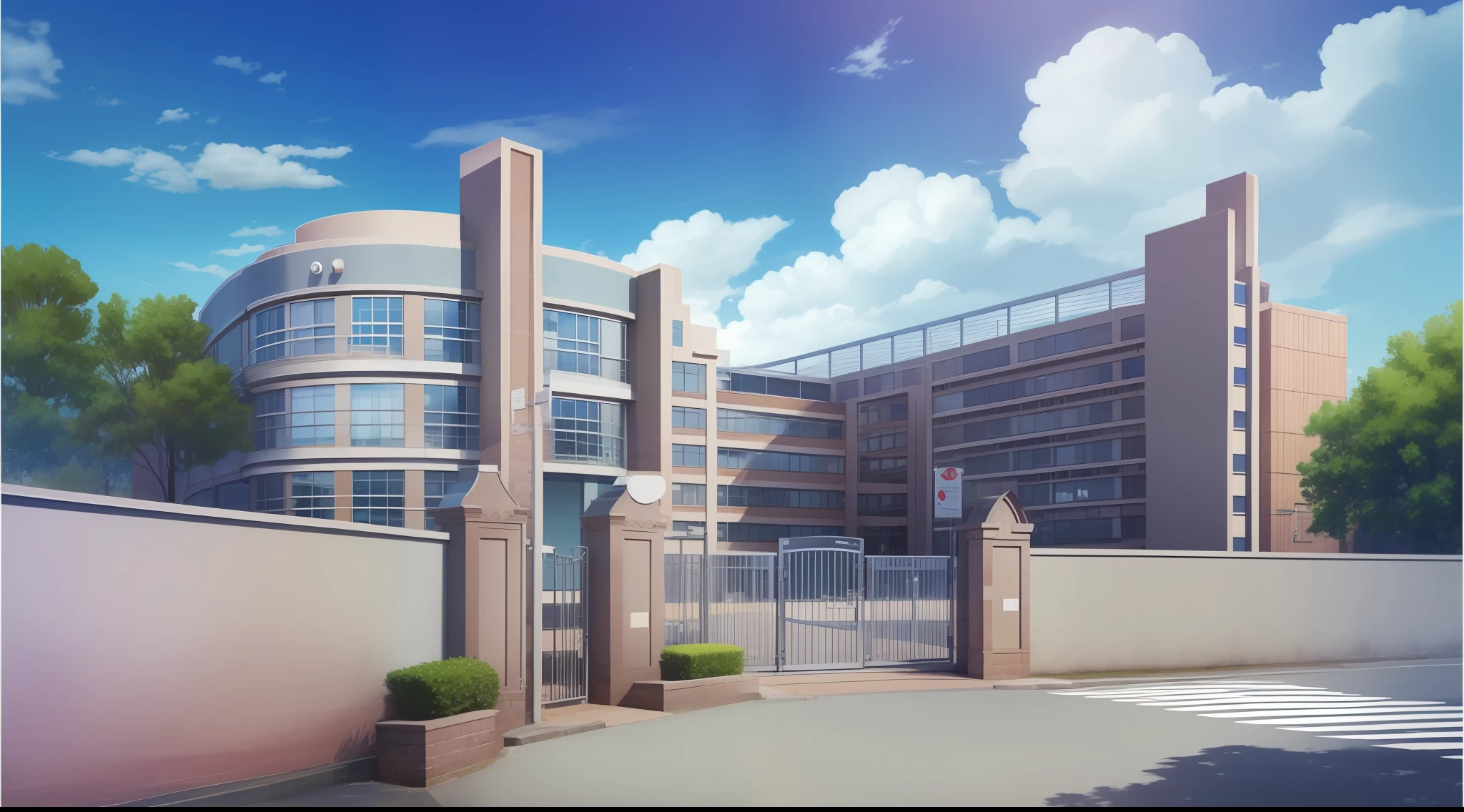 There is a picture of a building with a gate and a fence - SeaArt AI