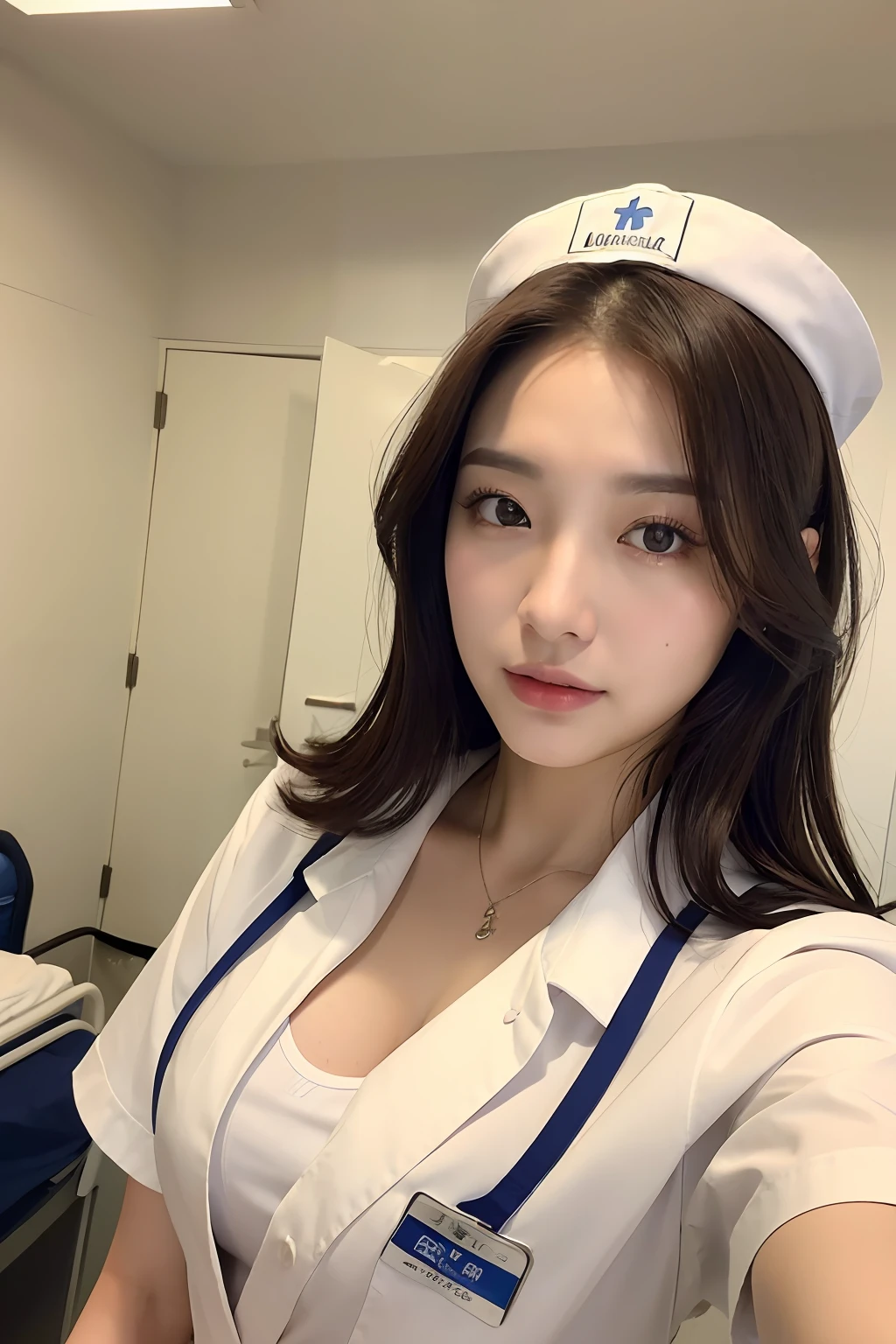 A close up of a woman in a nurse uniform posing for a picture - SeaArt AI