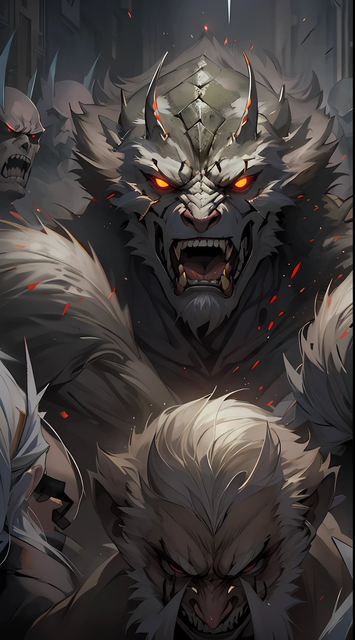 A group of demonic looking monsters with glowing eyes and fangs - SeaArt AI