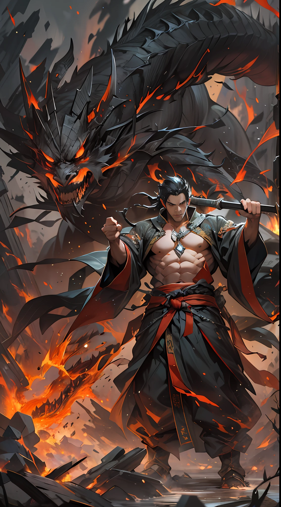 A man with a sword and a dragon in his hand - SeaArt AI