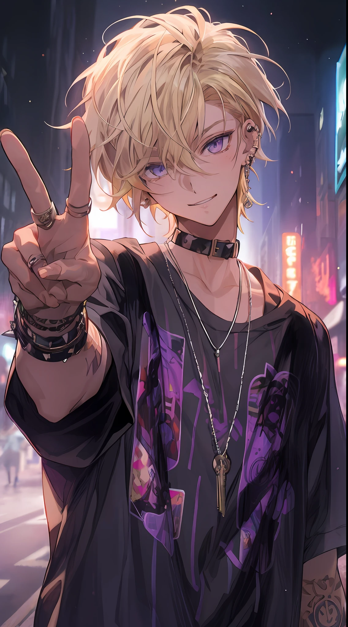 Anime boy with blonde hair and blue eyes holding up a peace sign ...