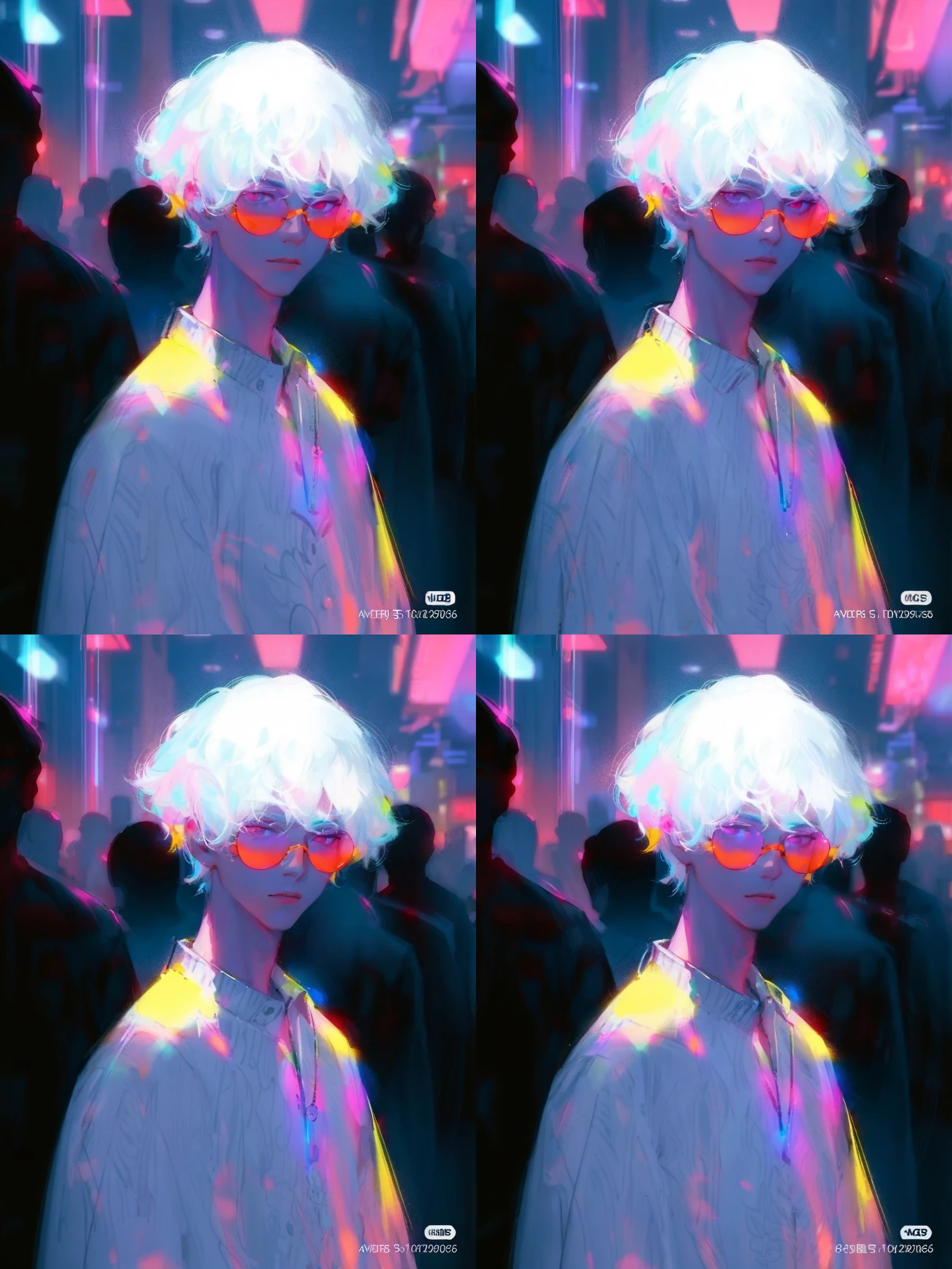 Close-up of a man wearing a white wig and sunglasses, inspired by ...