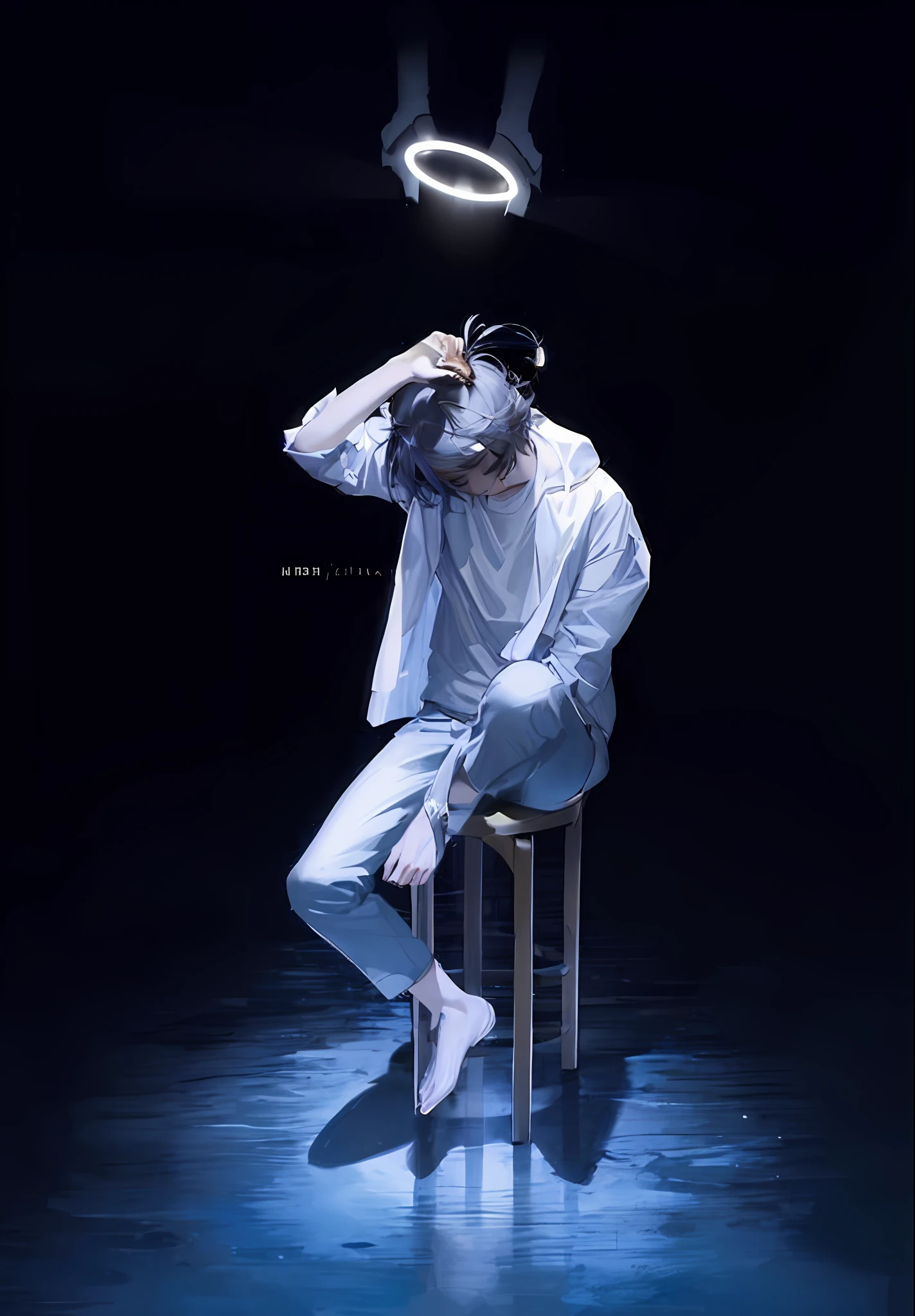 Arafed man sitting on a chair with a halo above his head - SeaArt AI