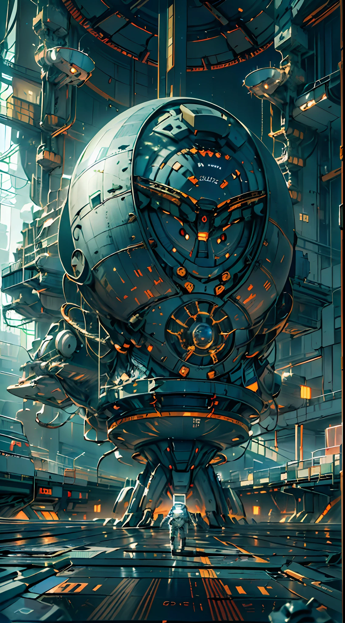 A close up of a futuristic city with a giant clock - SeaArt AI