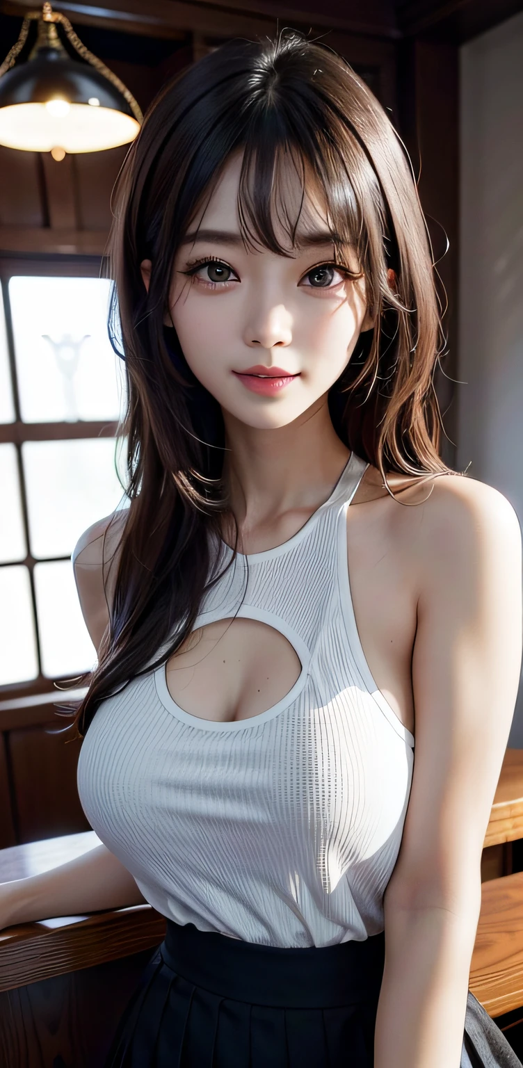 A woman with long hair and a white top posing for a picture - SeaArt AI
