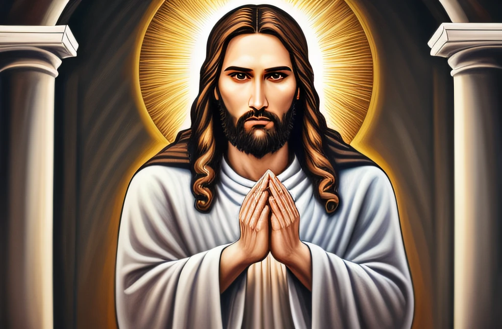 A painting of jesus with his hands folded in prayer - SeaArt AI