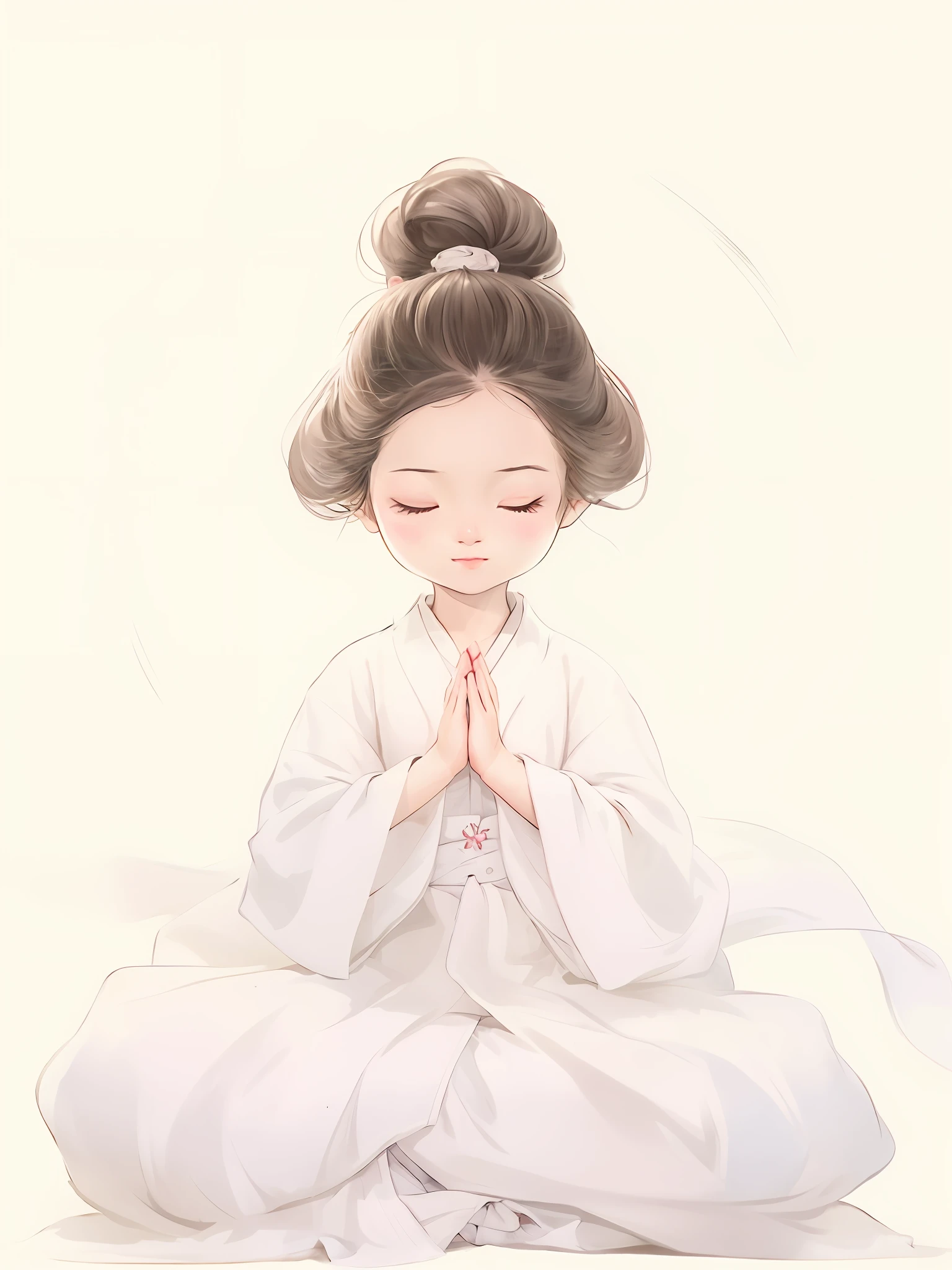 Anime girl in white dress sitting on the floor with her hands folded up ...