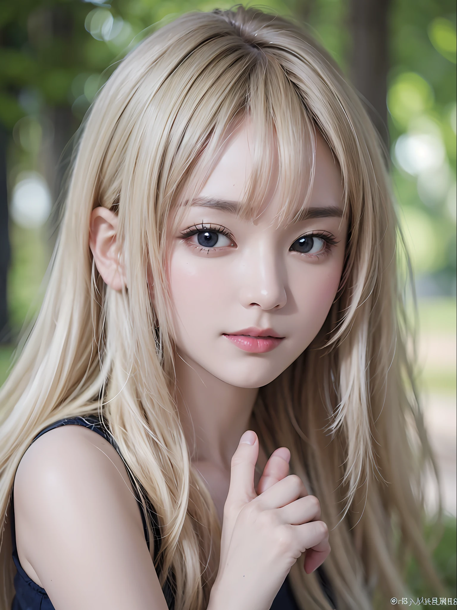 A close up of a woman with long blonde hair posing for a picture - SeaArt AI