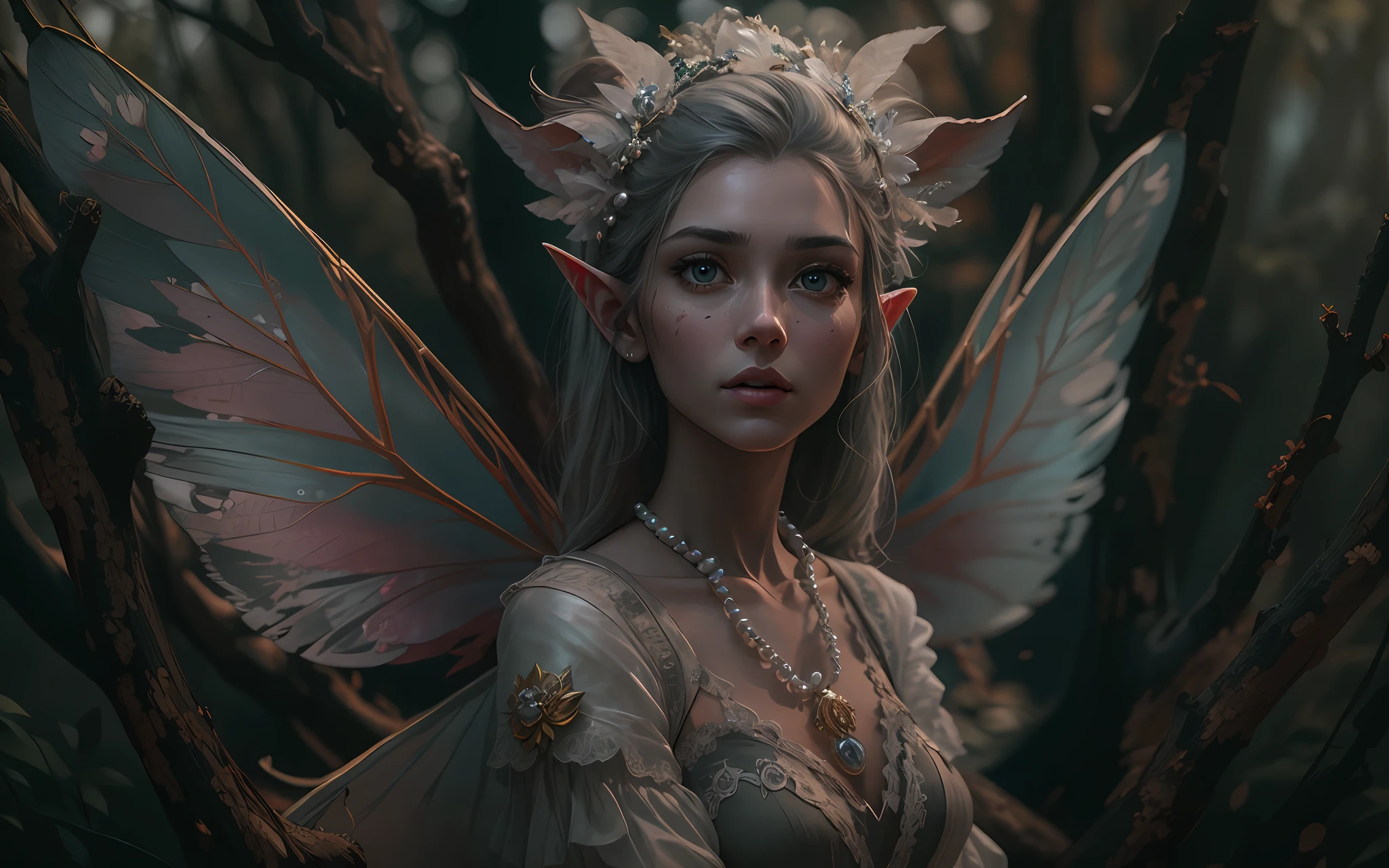 full-body-shot,Very tall pearl fairy, who can't fly,Cinematic,Muted ...