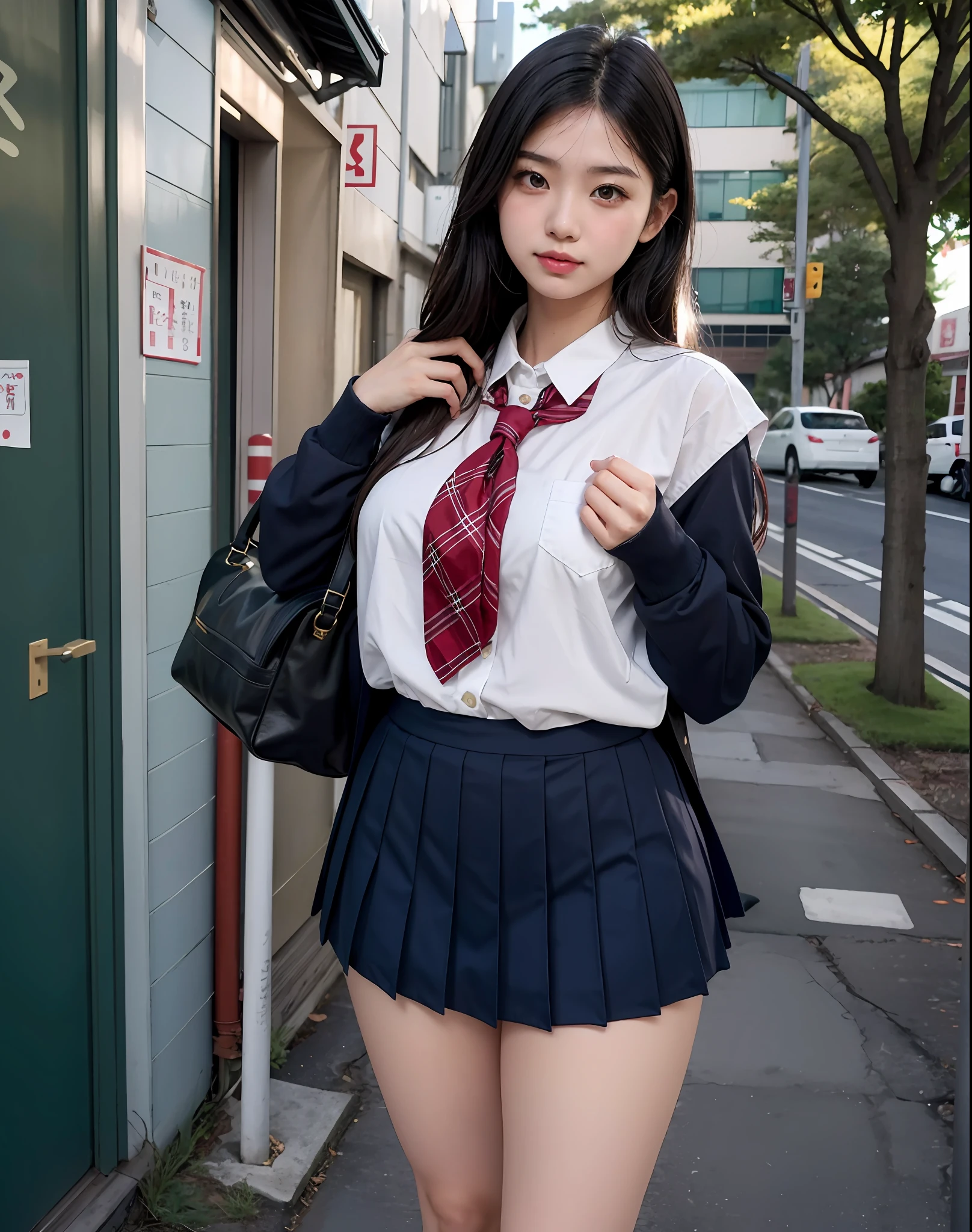 Mujer Asiática De Edad Avanzada Con Uniforme Escolar Posando Para Una
