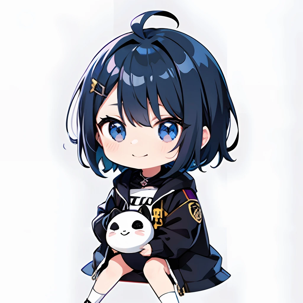 Anime girl with blue eyes holding a stuffed animal - SeaArt AI