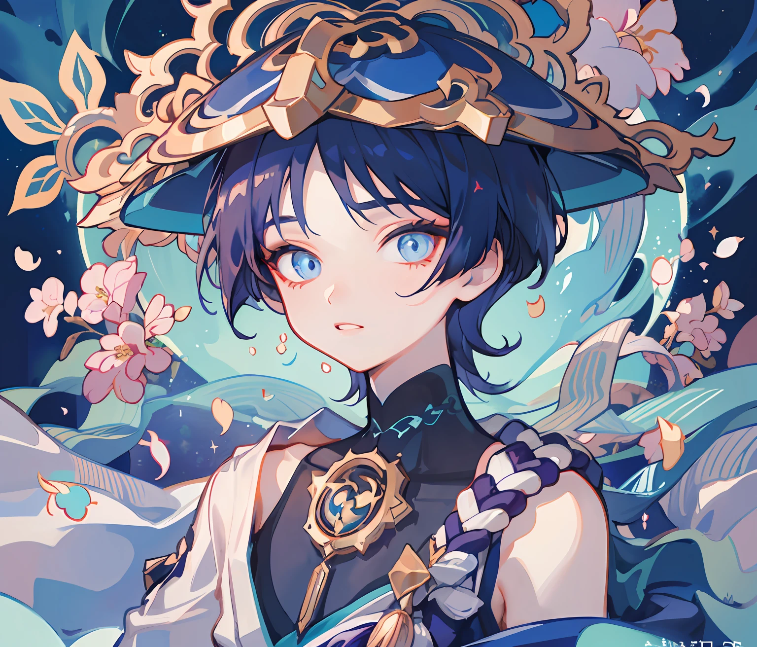 Anime girl with a hat and a sword in her hand（scaramouche (genshin ...