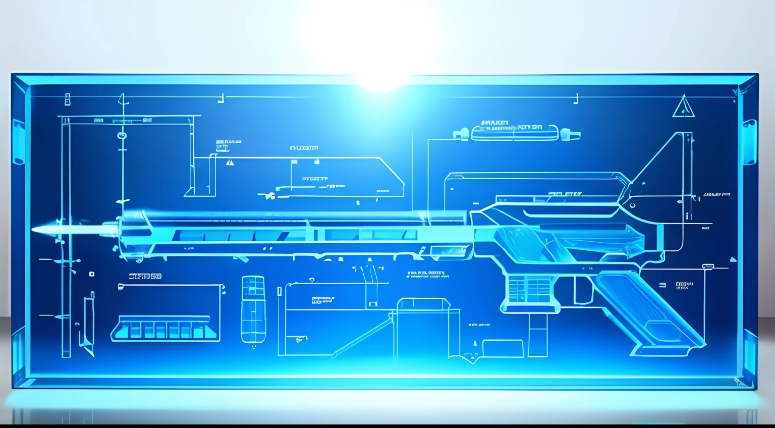 A close up of a blueprint of a gun with a light shining on it - SeaArt AI