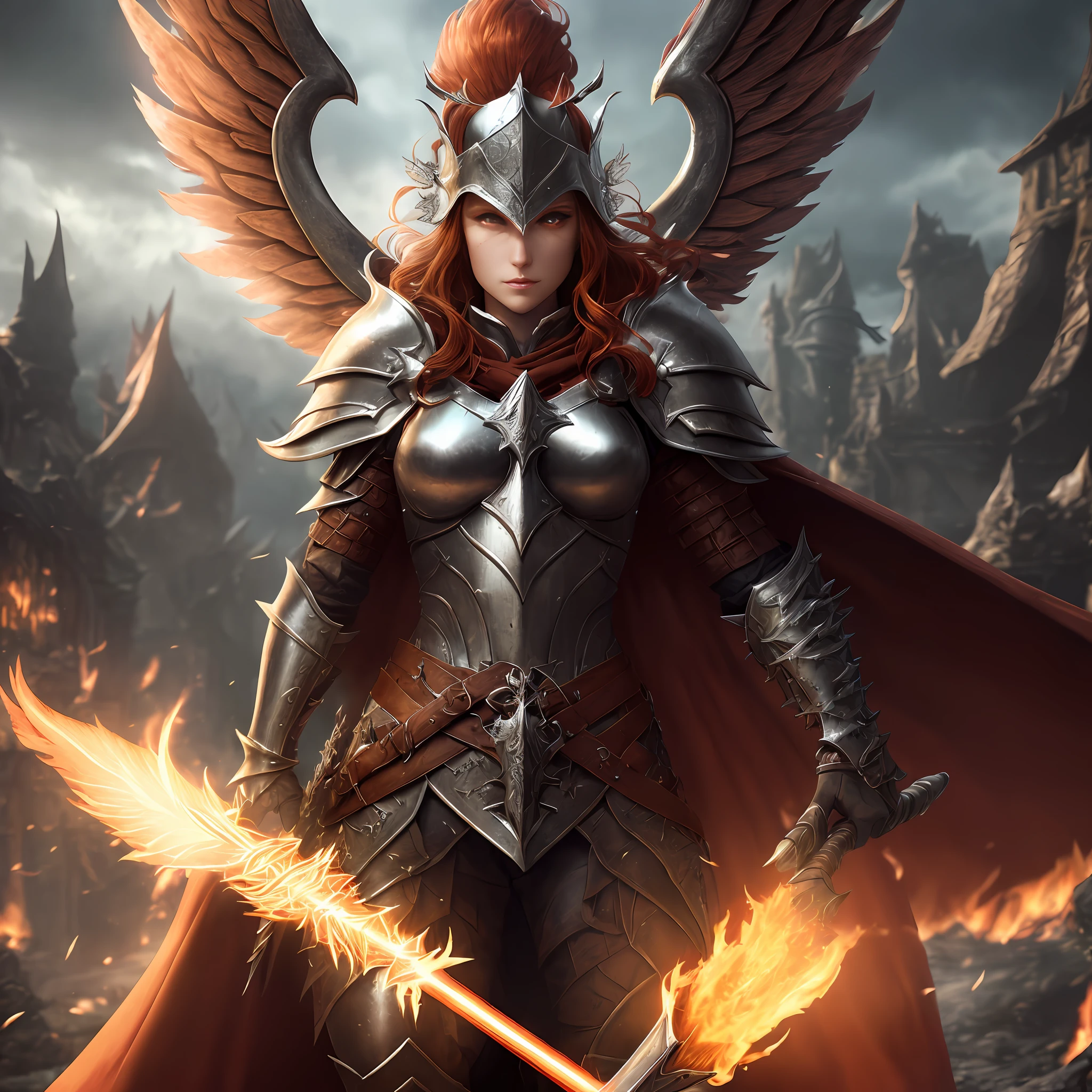 A woman in armor holding a sword and a sword in her hand - SeaArt AI