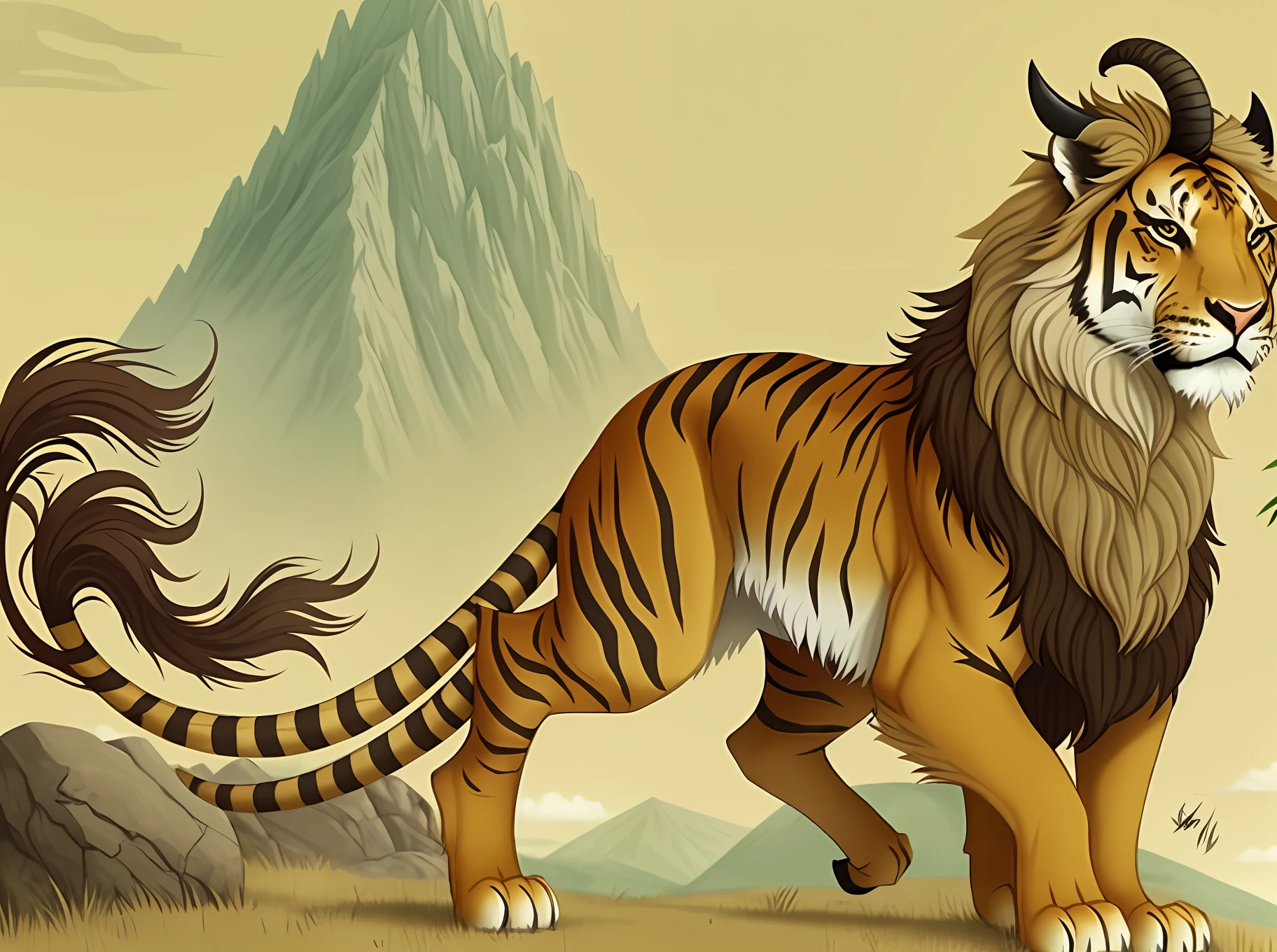 There is a tiger that is standing in the grass - SeaArt AI