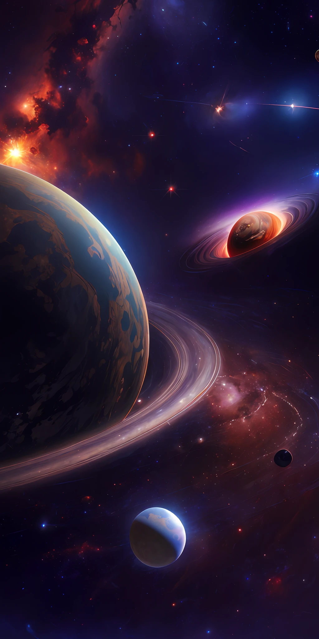 A close up of a space scene with planets and stars - SeaArt AI