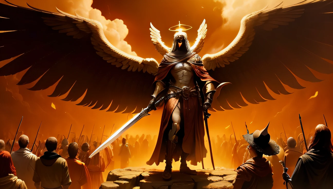 A close up of a person standing on a rock with a sword - SeaArt AI