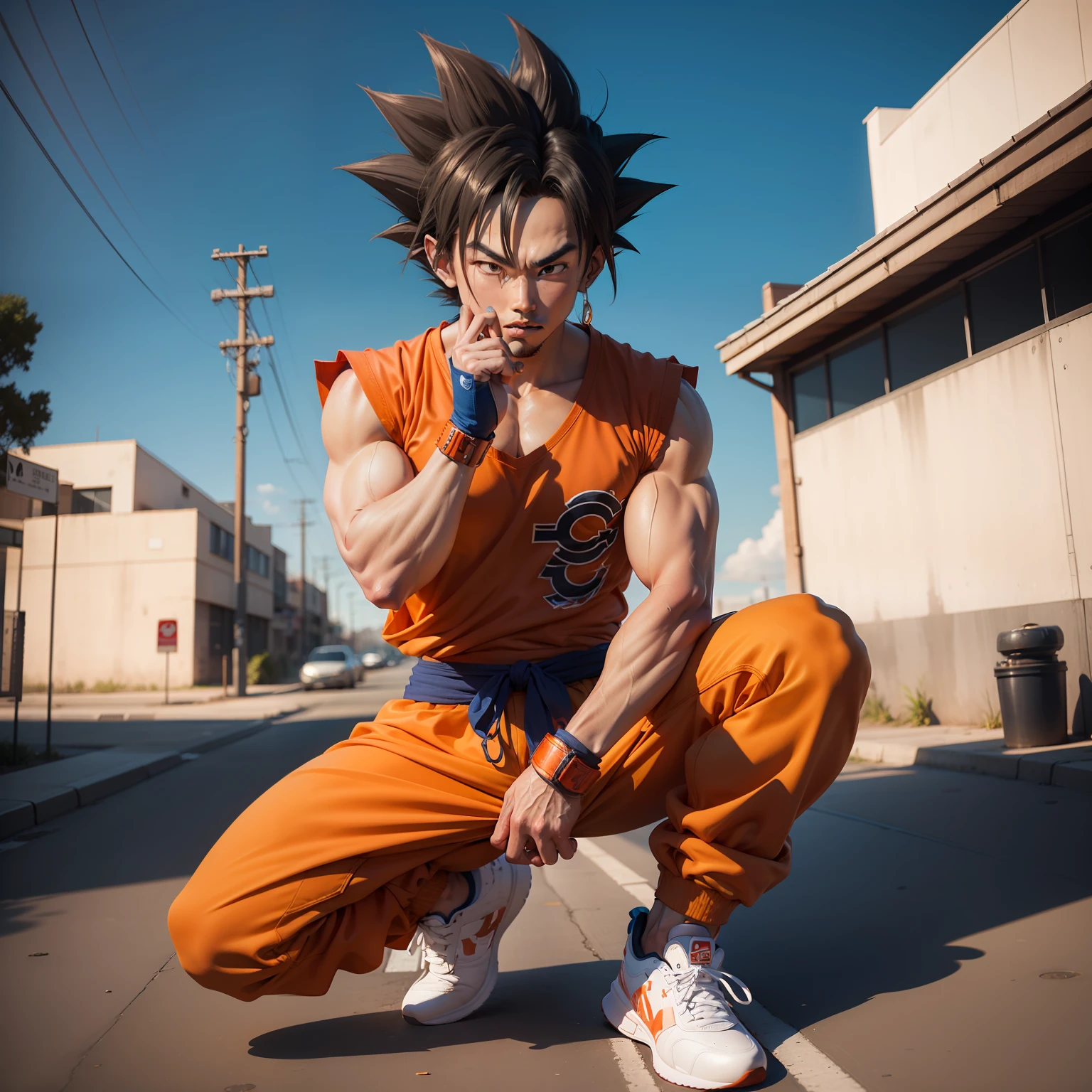 Dragon ball goku cosplaying in the street - SeaArt AI