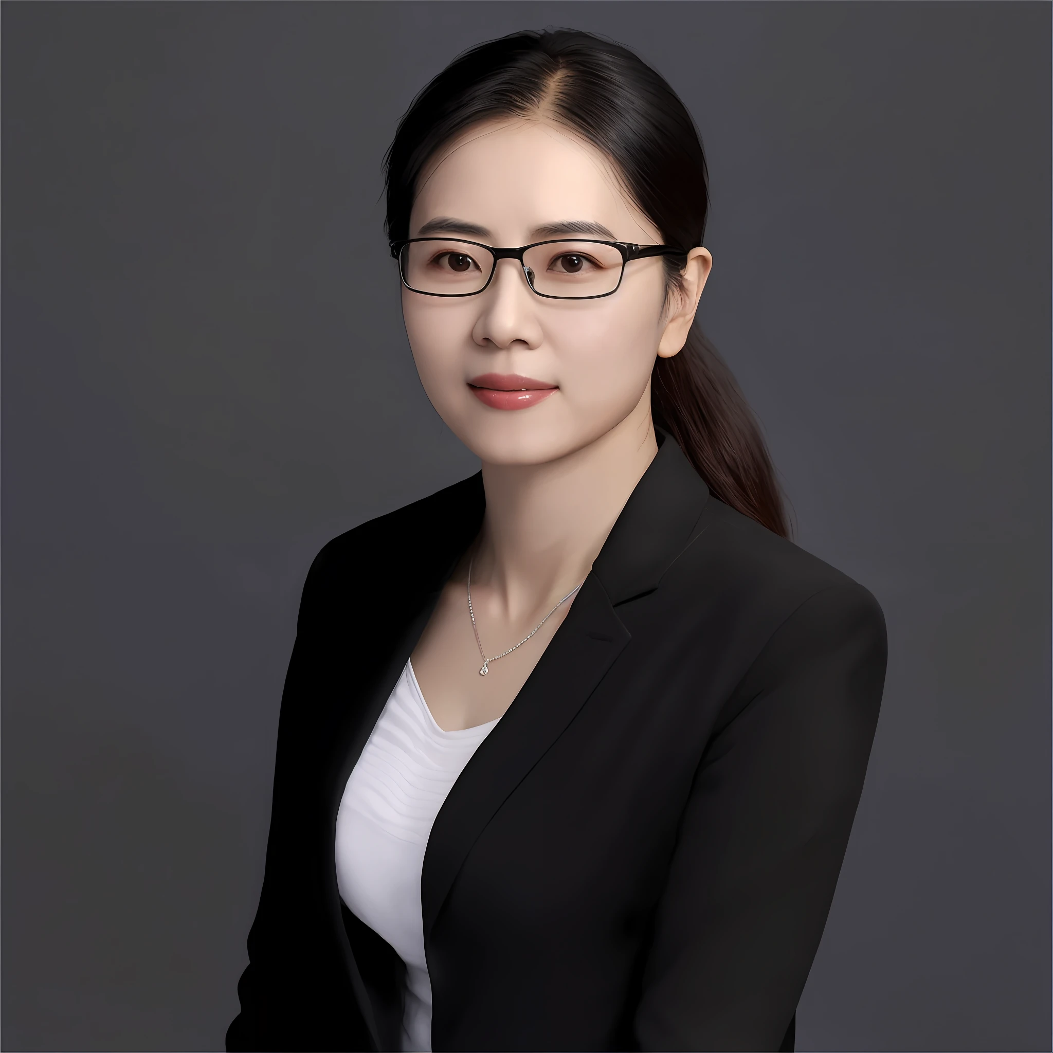 Arafed woman in a black jacket and glasses posing for a picture - SeaArt AI