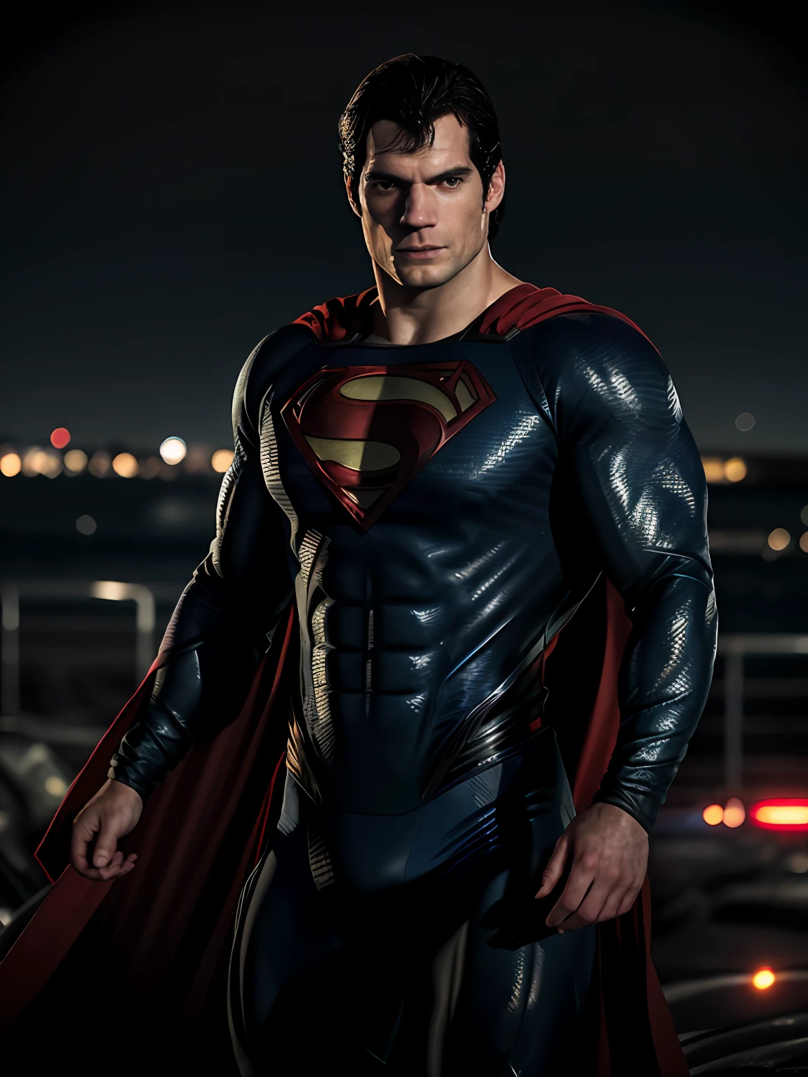 A man in a superman suit standing in front of a city - SeaArt AI