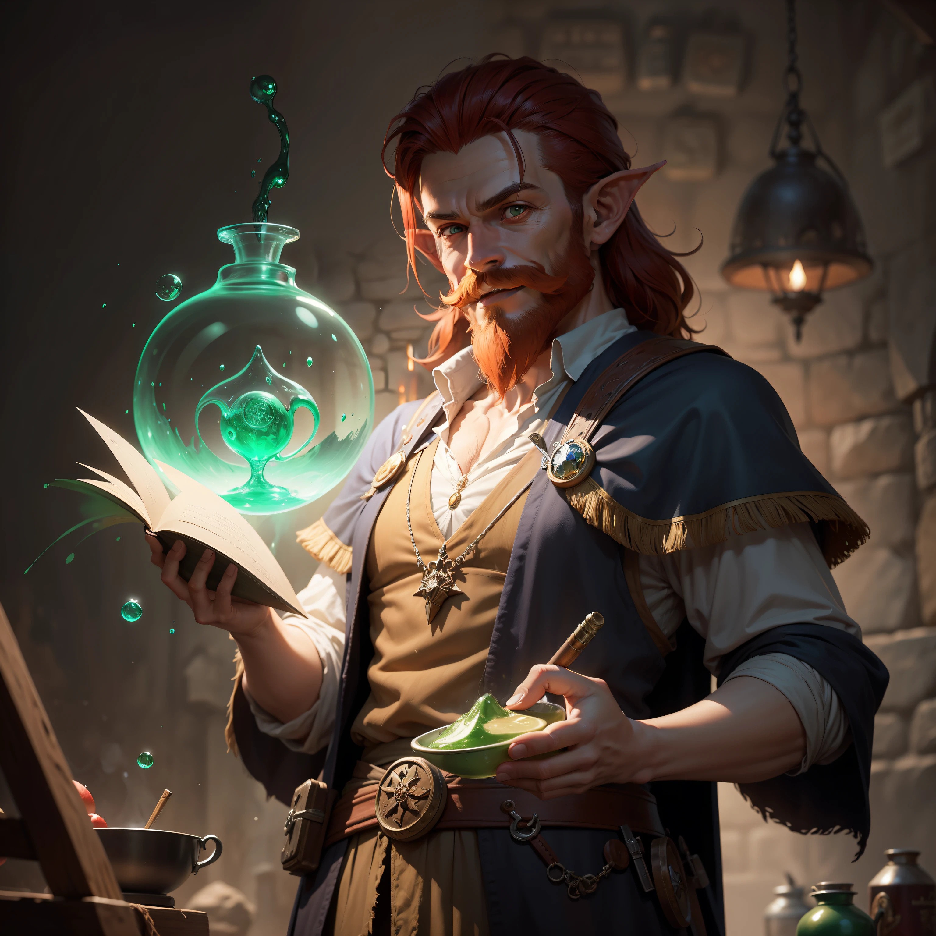 A man with a beard and a green light in his hand - SeaArt AI