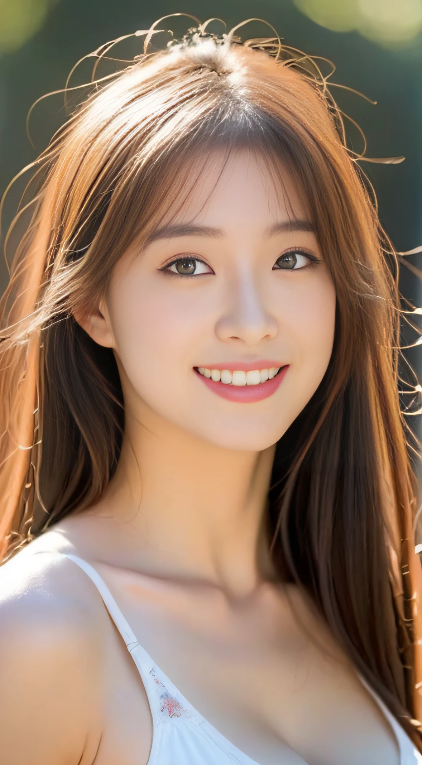 A close up of a woman with long hair and a white top - SeaArt AI