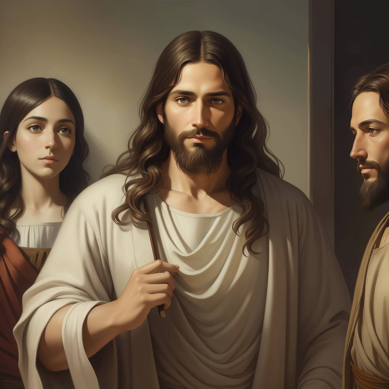 Jesus and his friends are standing in a doorway - SeaArt AI