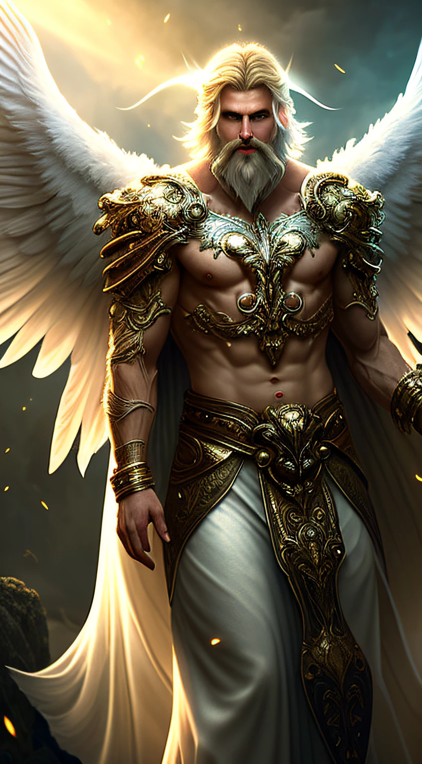 A close up of a man with a beard and wings - SeaArt AI