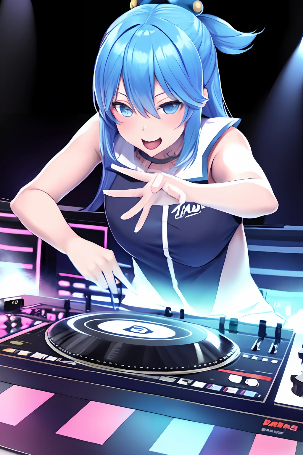 Anime girl dj playing music on a turntable in a nightclub - SeaArt AI