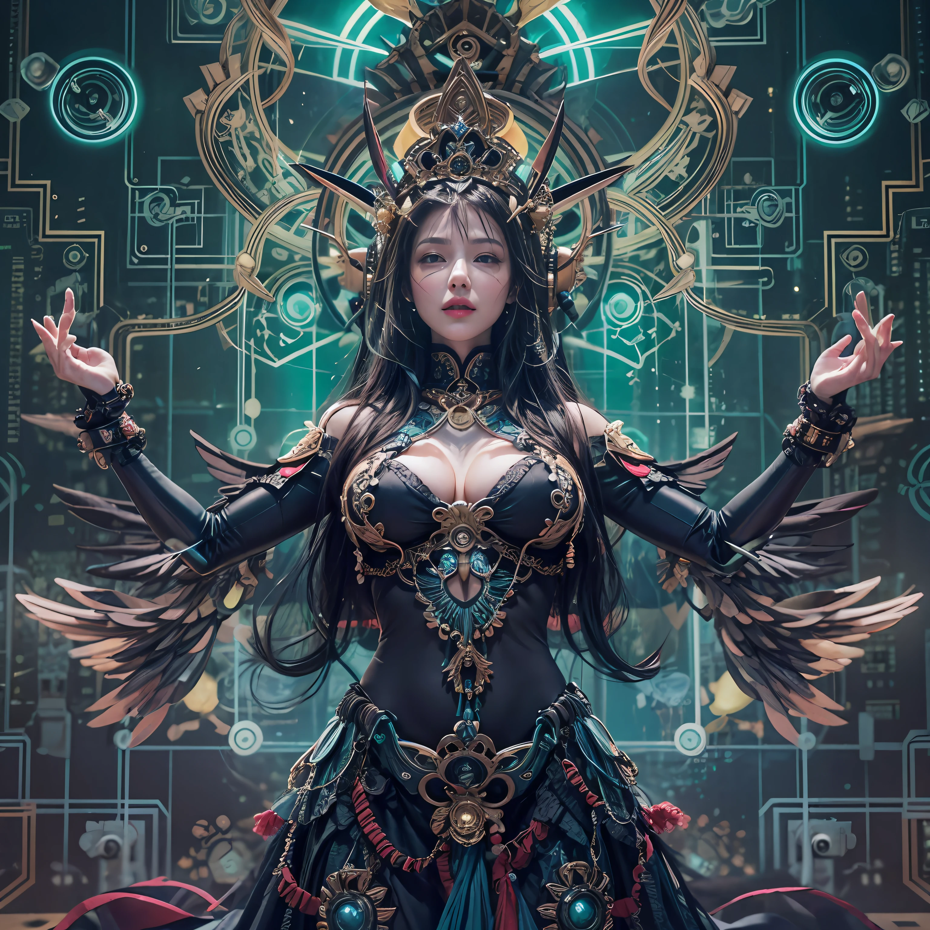 A woman in a costume with wings and a crown on her head - SeaArt AI