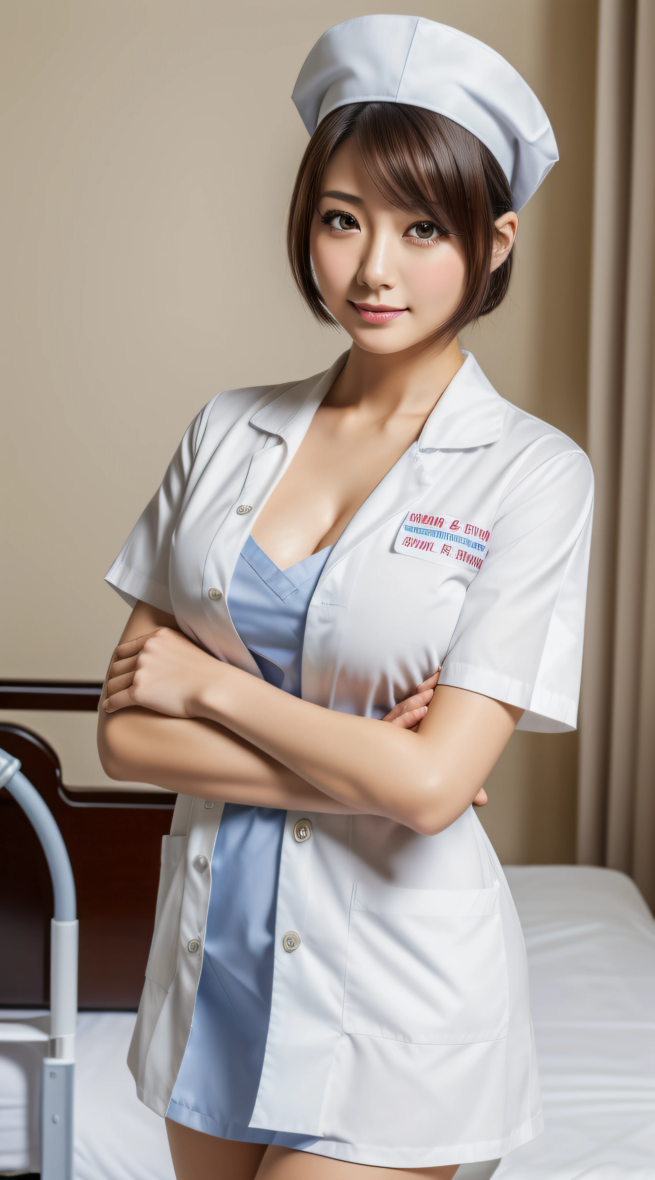 Arafed asian nurse posing in a hospital room with her arms crossed - SeaArt AI