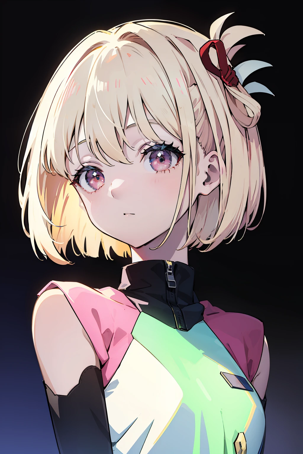 Anime girl with blonde hair and blue eyes in a pink top（nishikigi ...