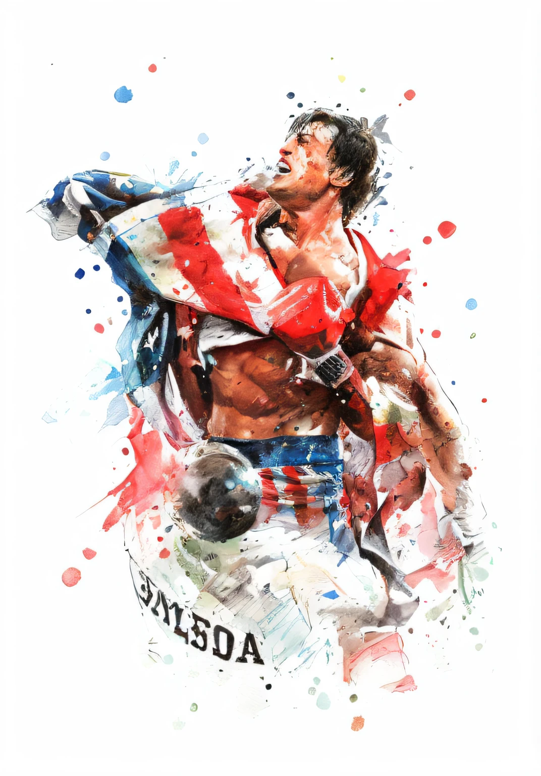 A painting of a man holding a soccer ball in his hand - SeaArt AI