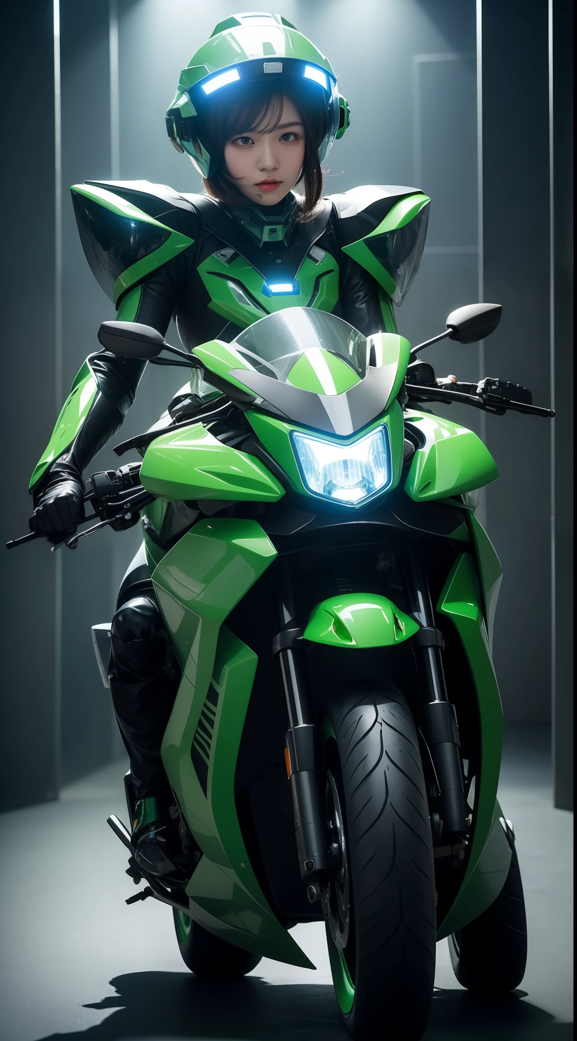 A close up of a person on a motorcycle in a room - SeaArt AI