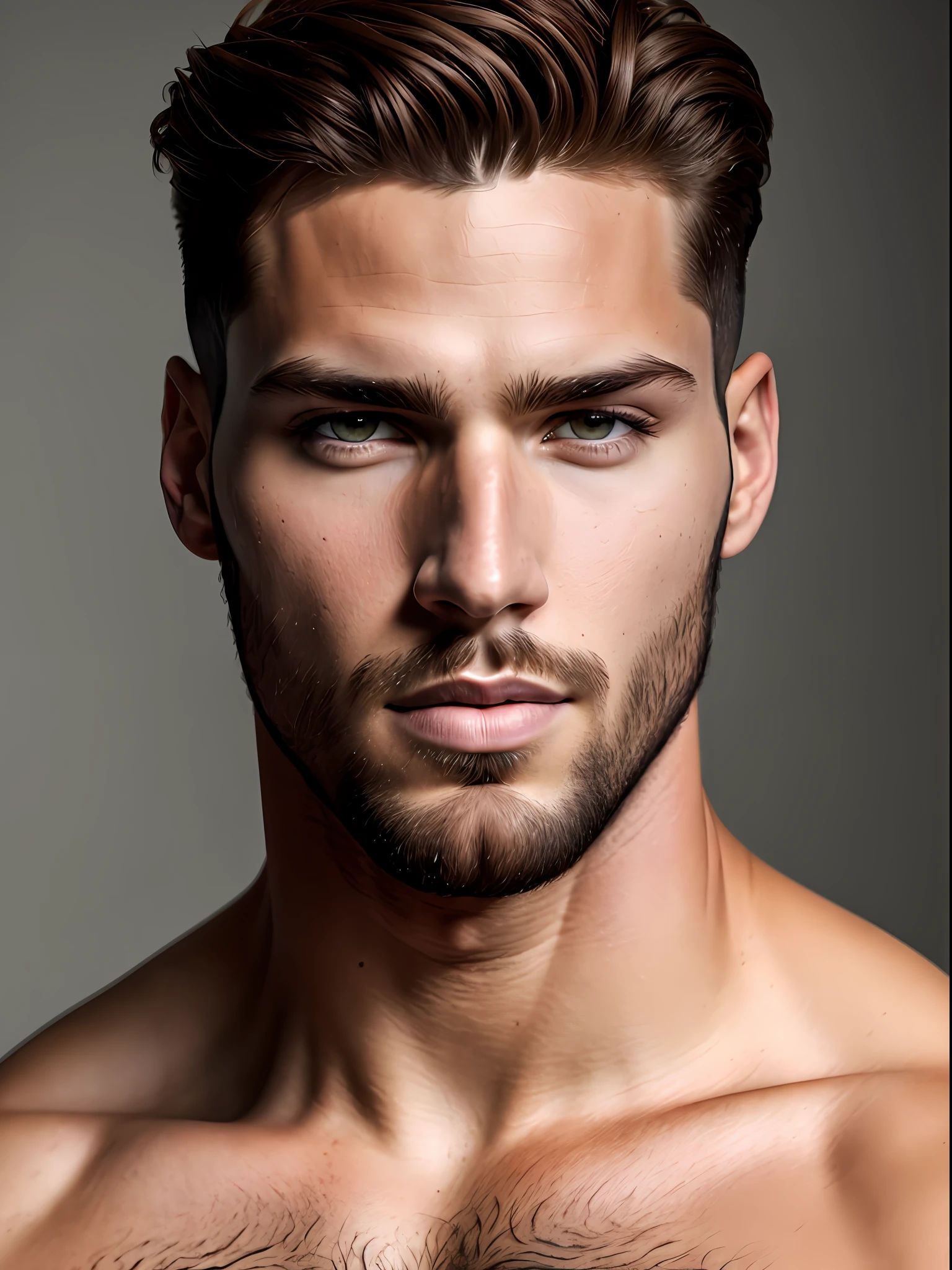 A close up of a man with a beard and no shirt - SeaArt AI