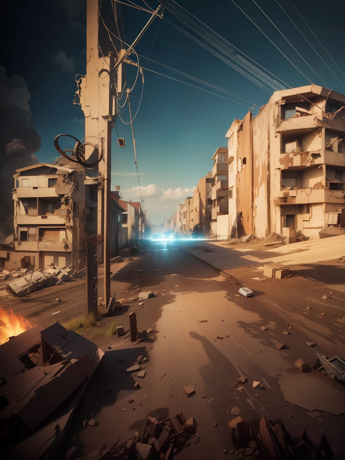A picture taken from a video game of a destroyed city - SeaArt AI