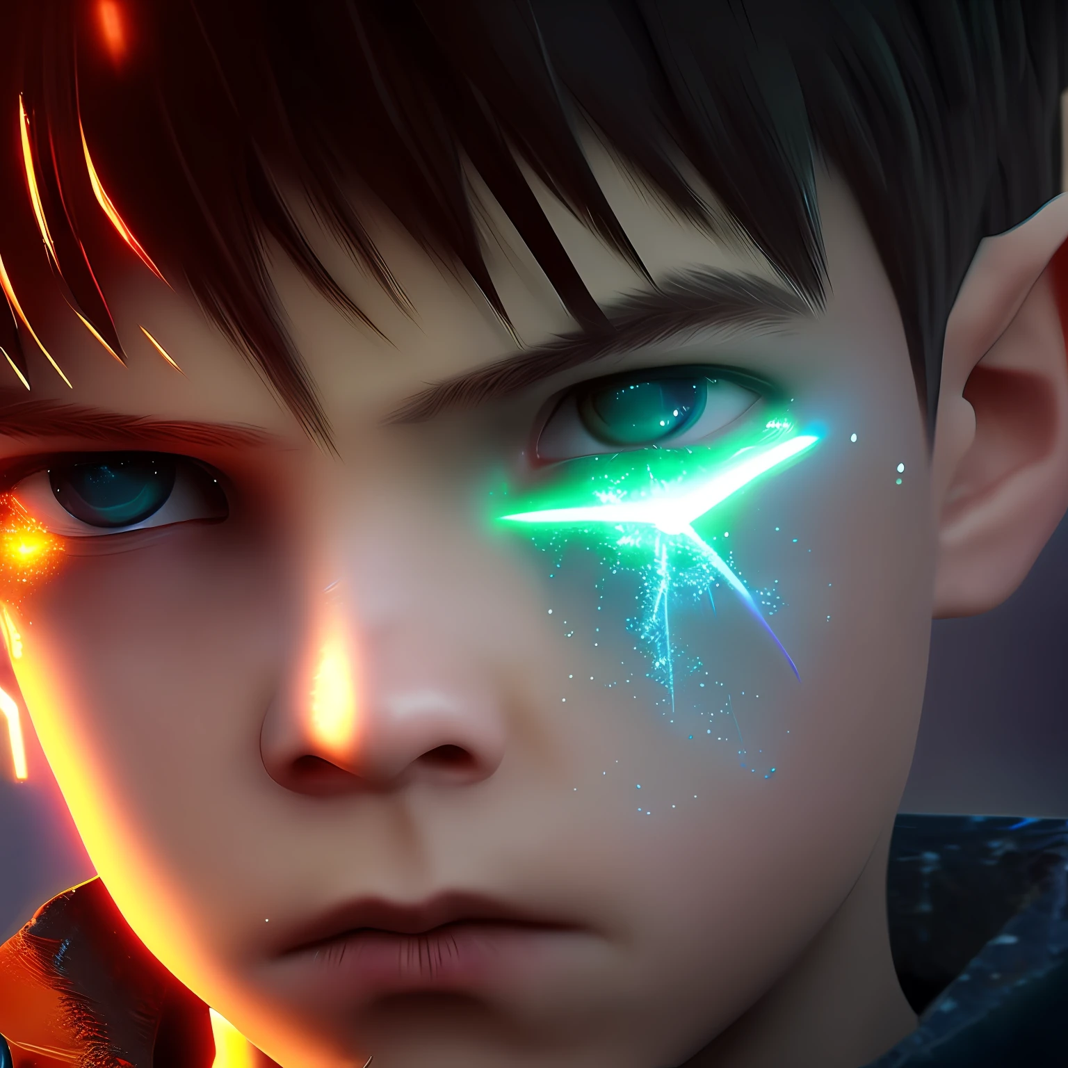 A close up of a young boy with glowing eyes and a glowing star - SeaArt AI