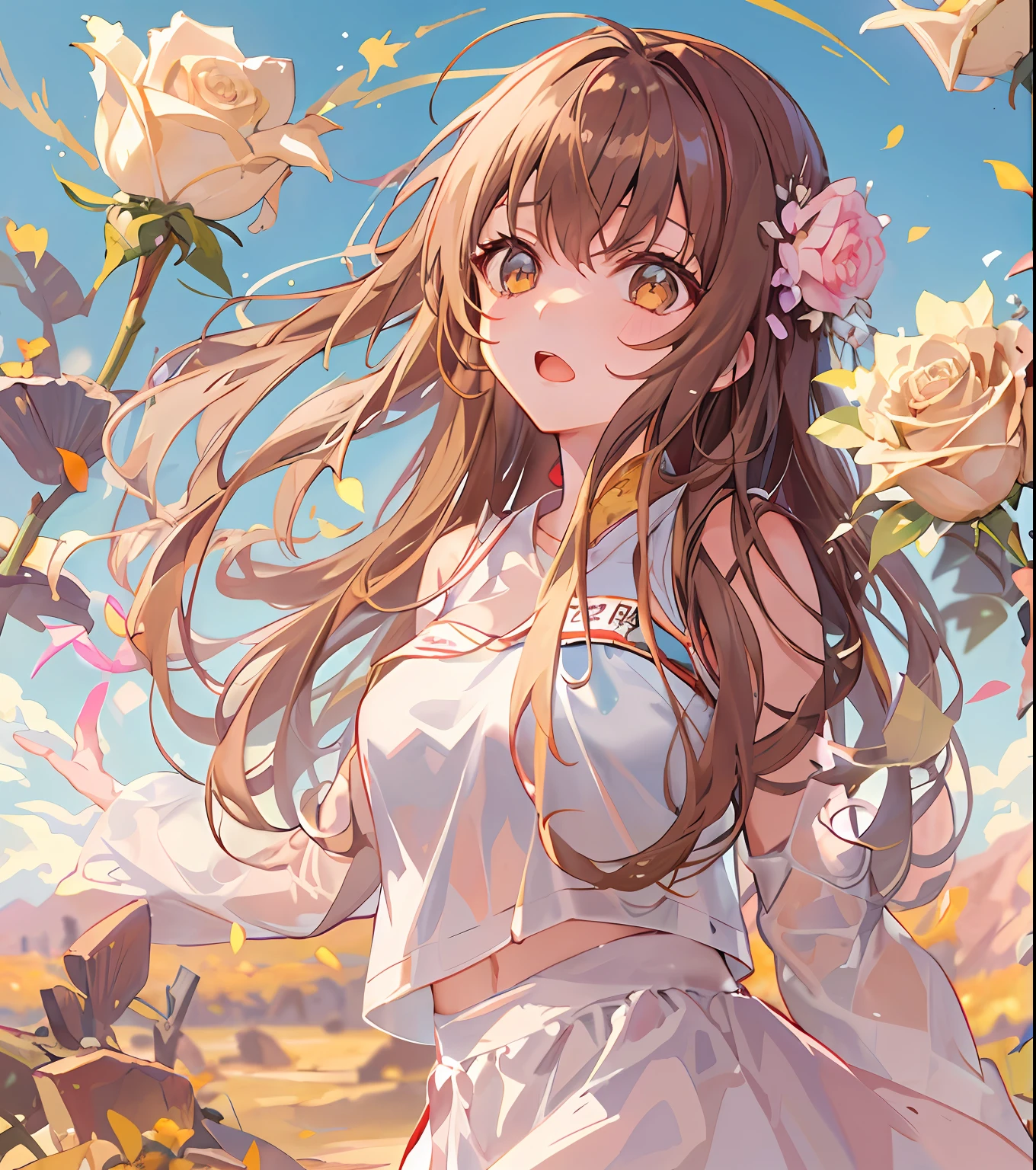 Anime girl with long hair and white dress in field of flowers - SeaArt AI