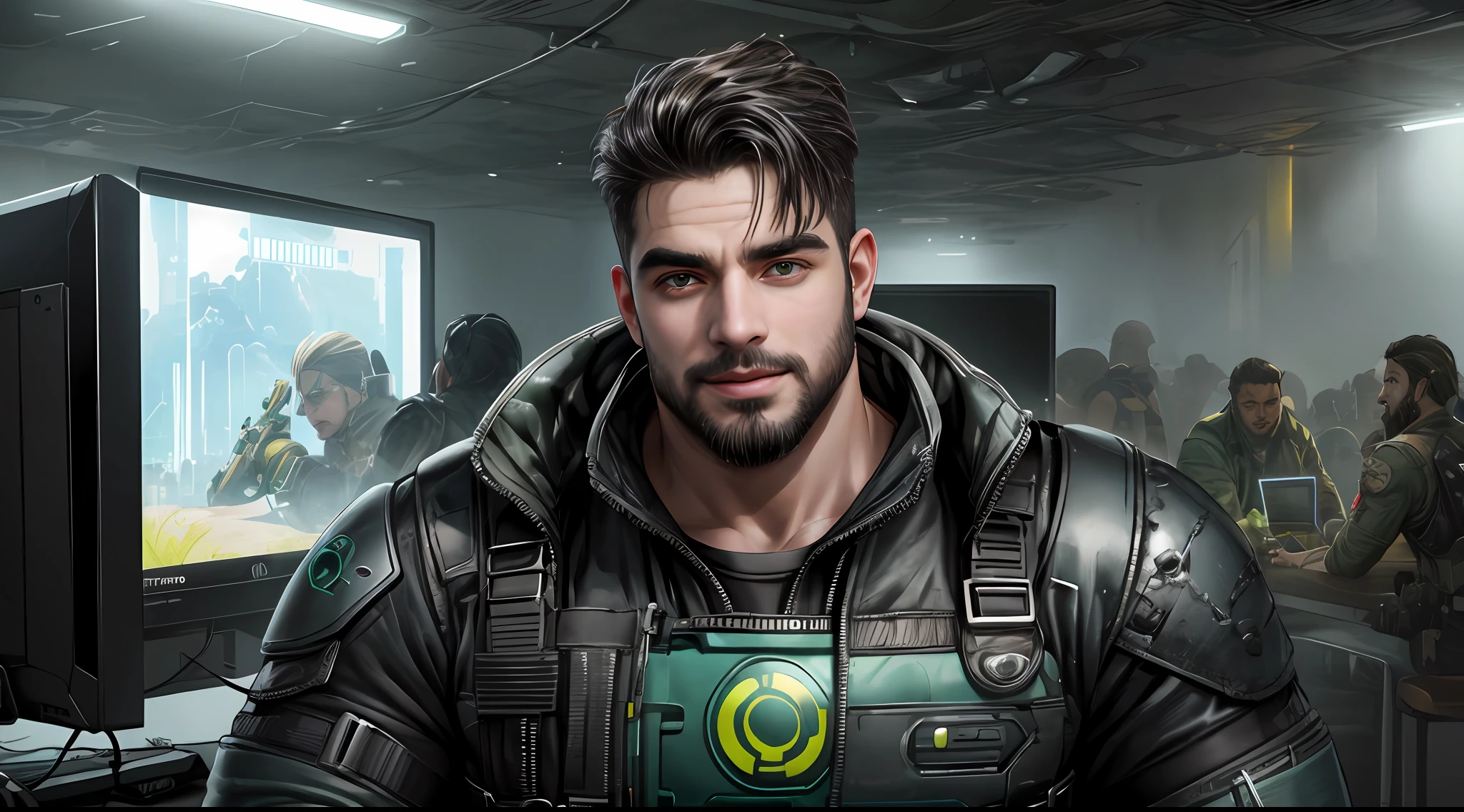 Arafed image of a man in a cyber suit in front of a computer - SeaArt AI