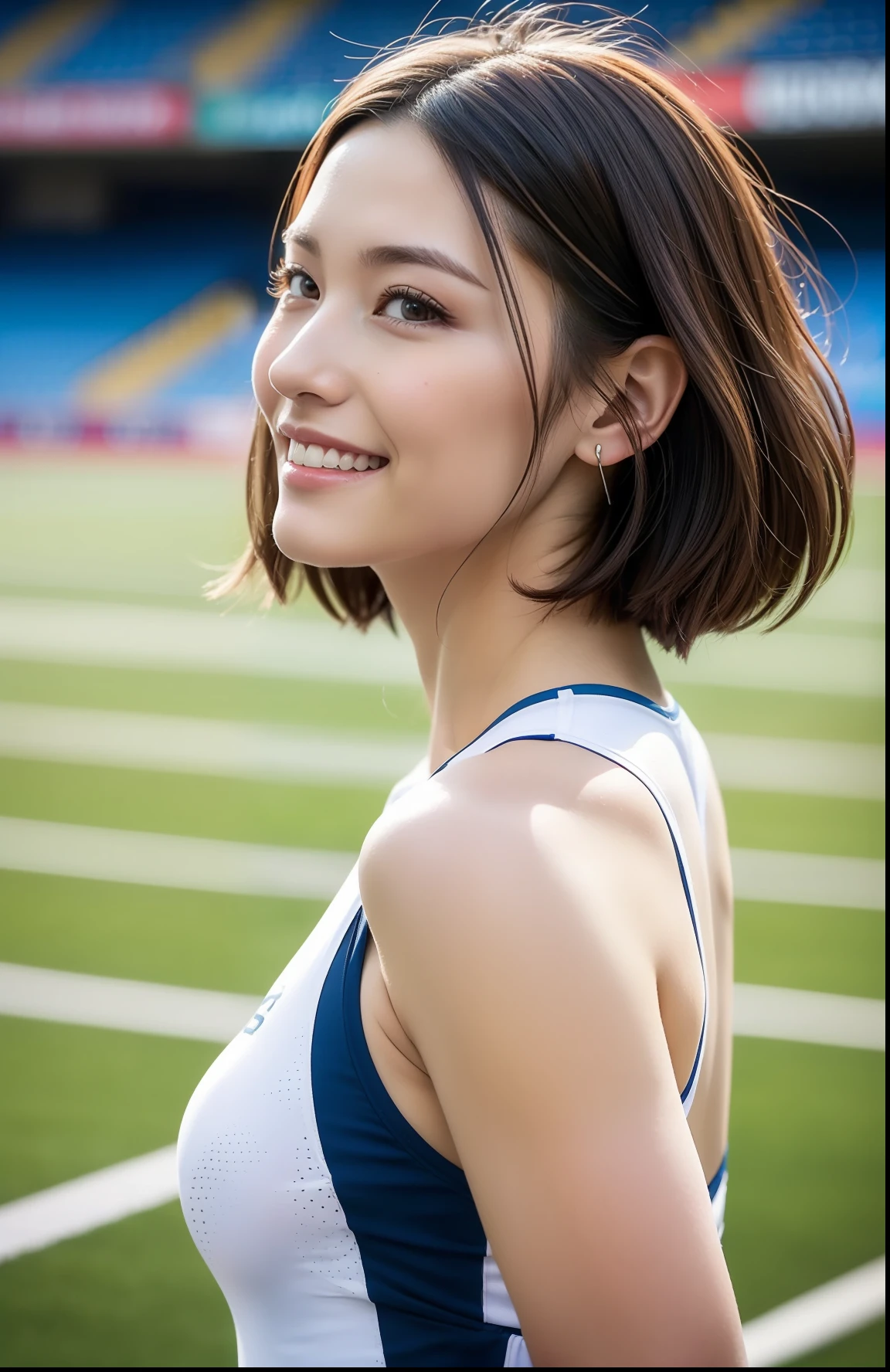 A close up of a woman in a sports uniform posing for a picture - SeaArt AI