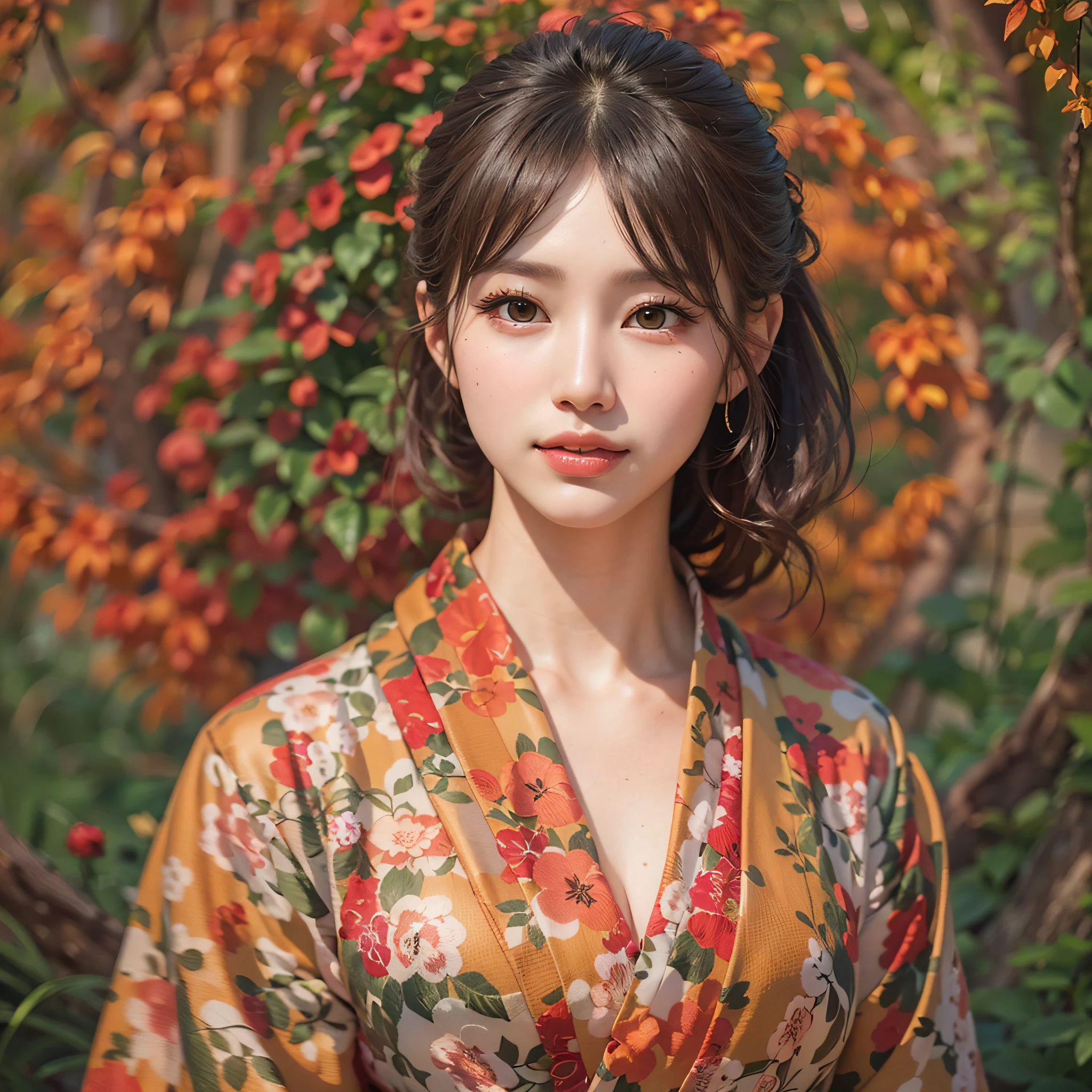 Arafed woman in a kimono standing in front of a tree - SeaArt AI