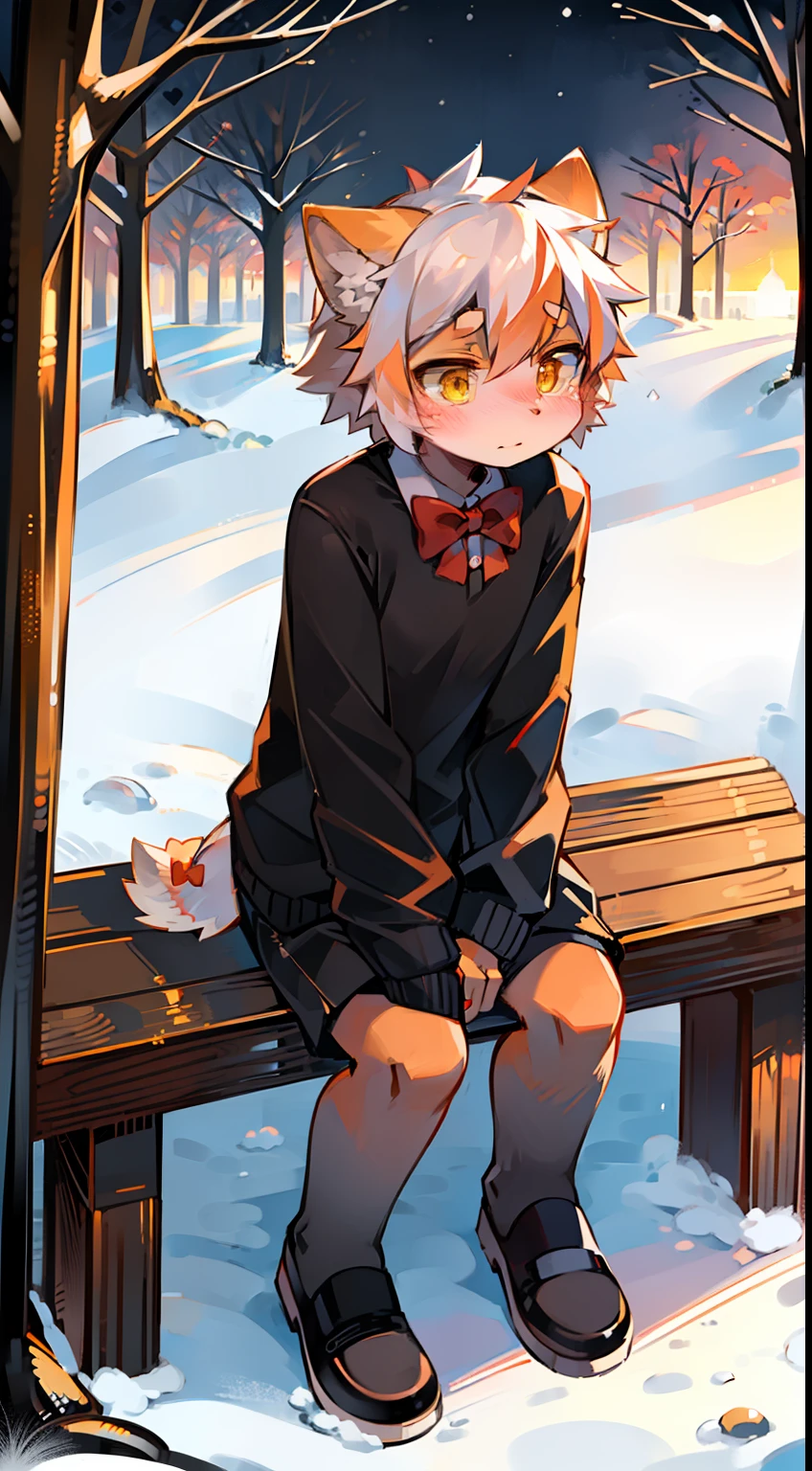 Anime character sitting on a bench in the snow - SeaArt AI