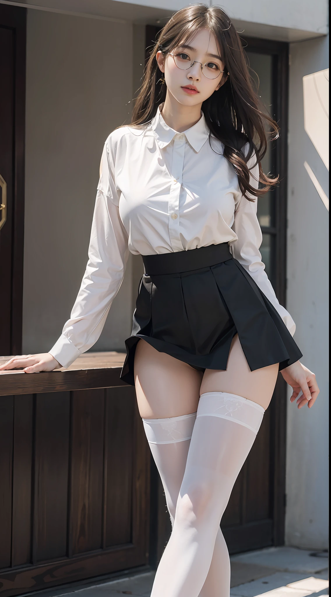 Araffe asian woman in a short skirt and white shirt posing - SeaArt AI