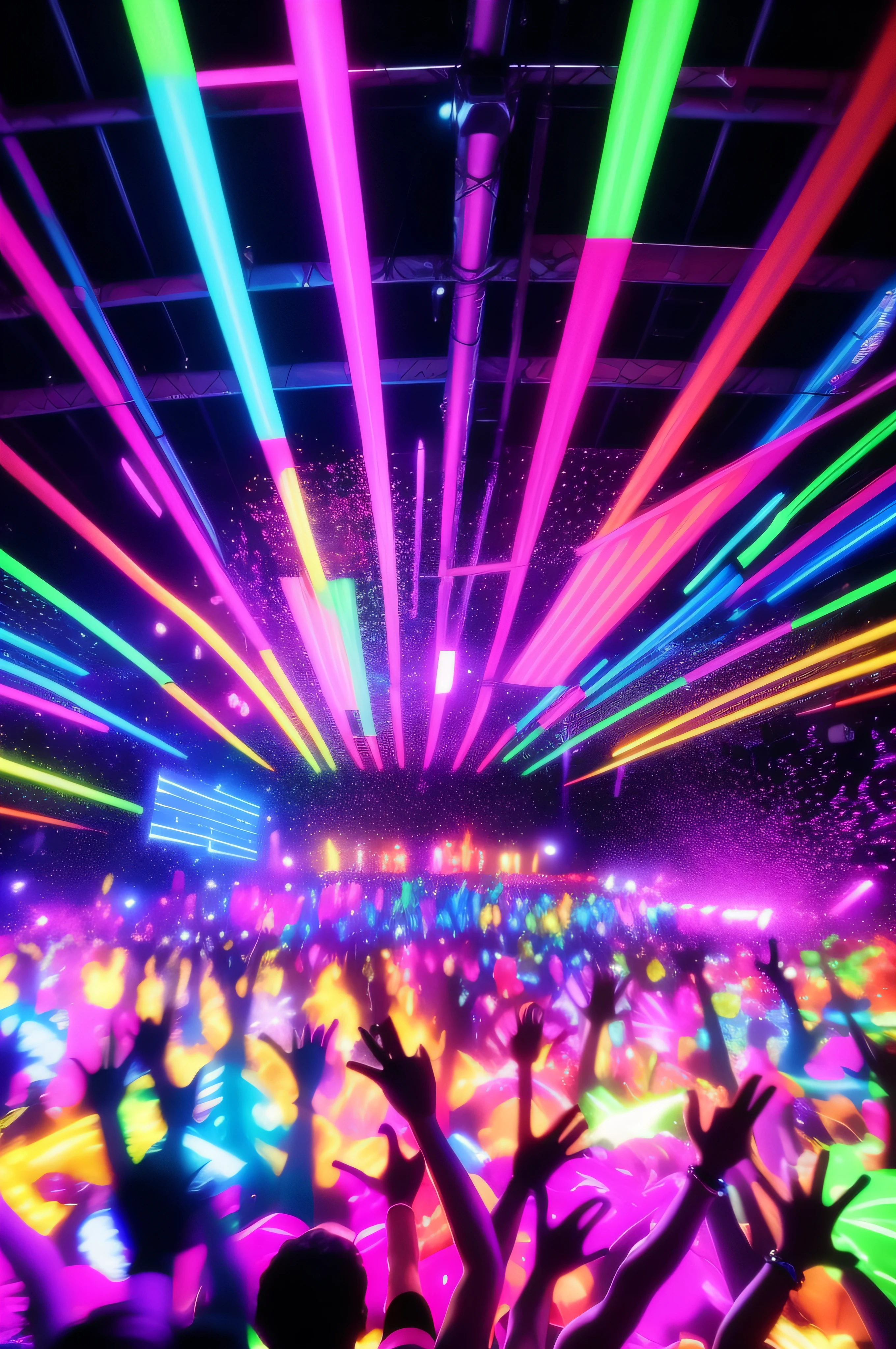A group of people are dancing in a neon lit dance floor - SeaArt AI
