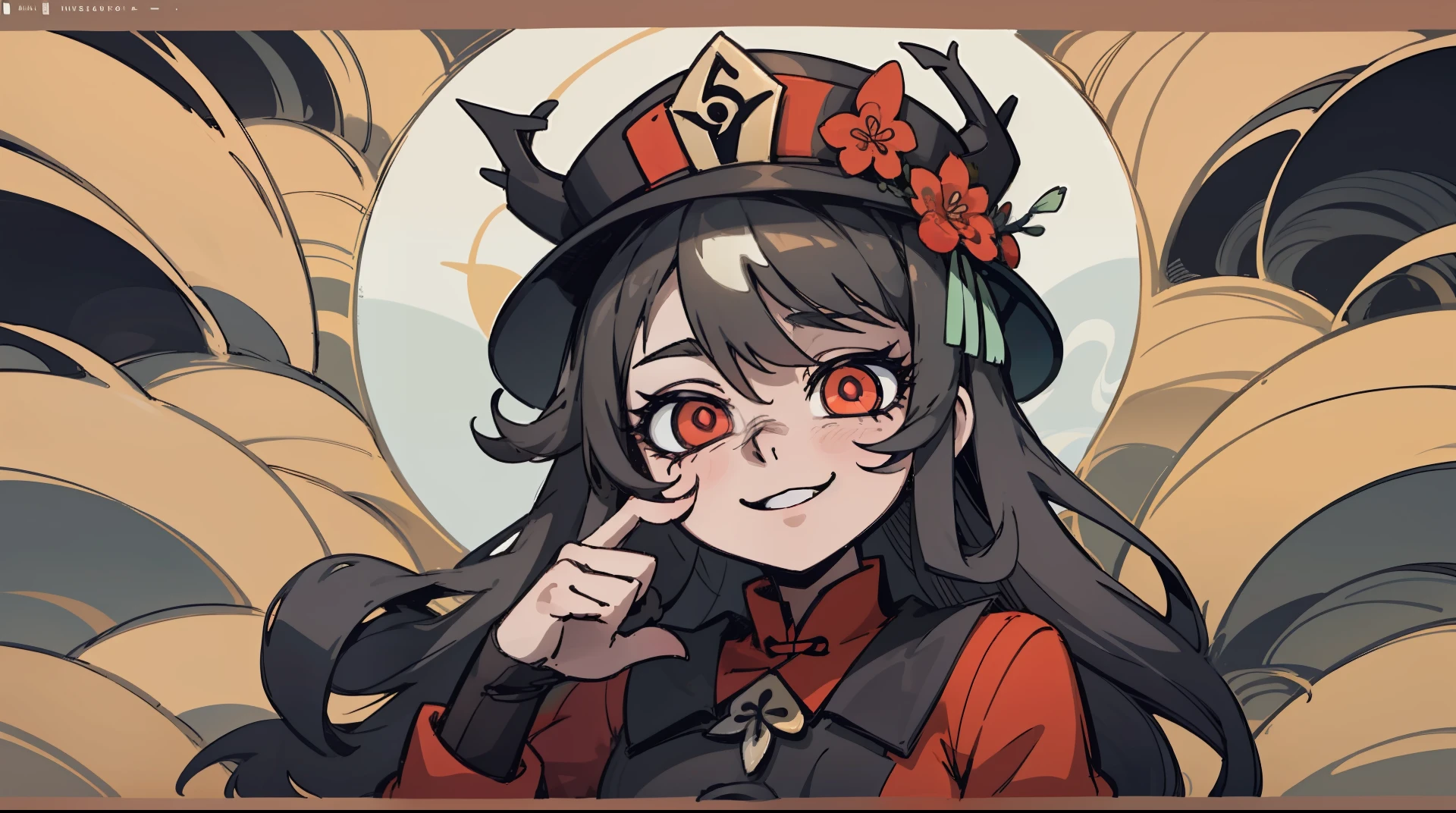 Anime girl with a hat and glasses holding a finger up - SeaArt AI