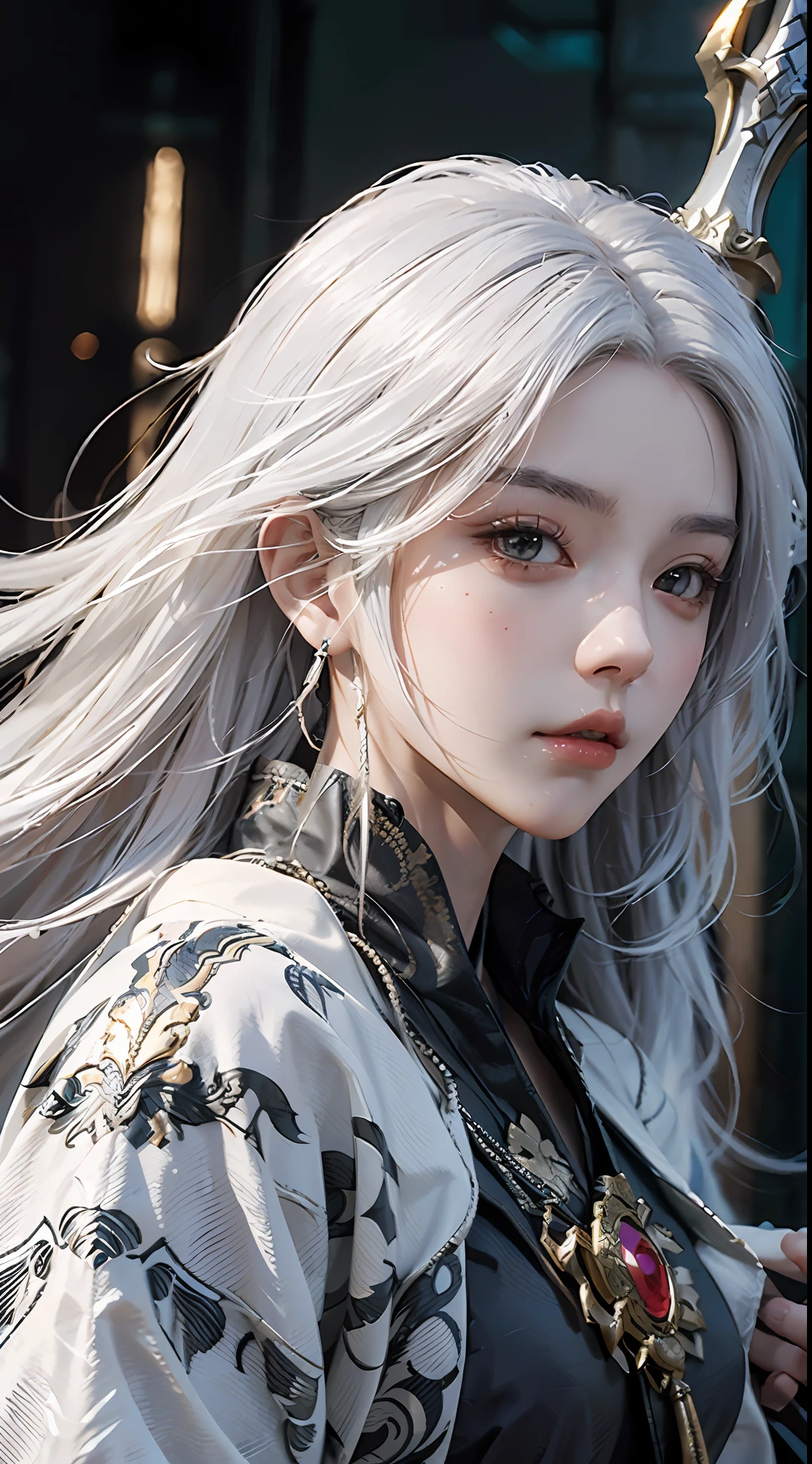 A close up of a person with a sword and a dress - SeaArt AI