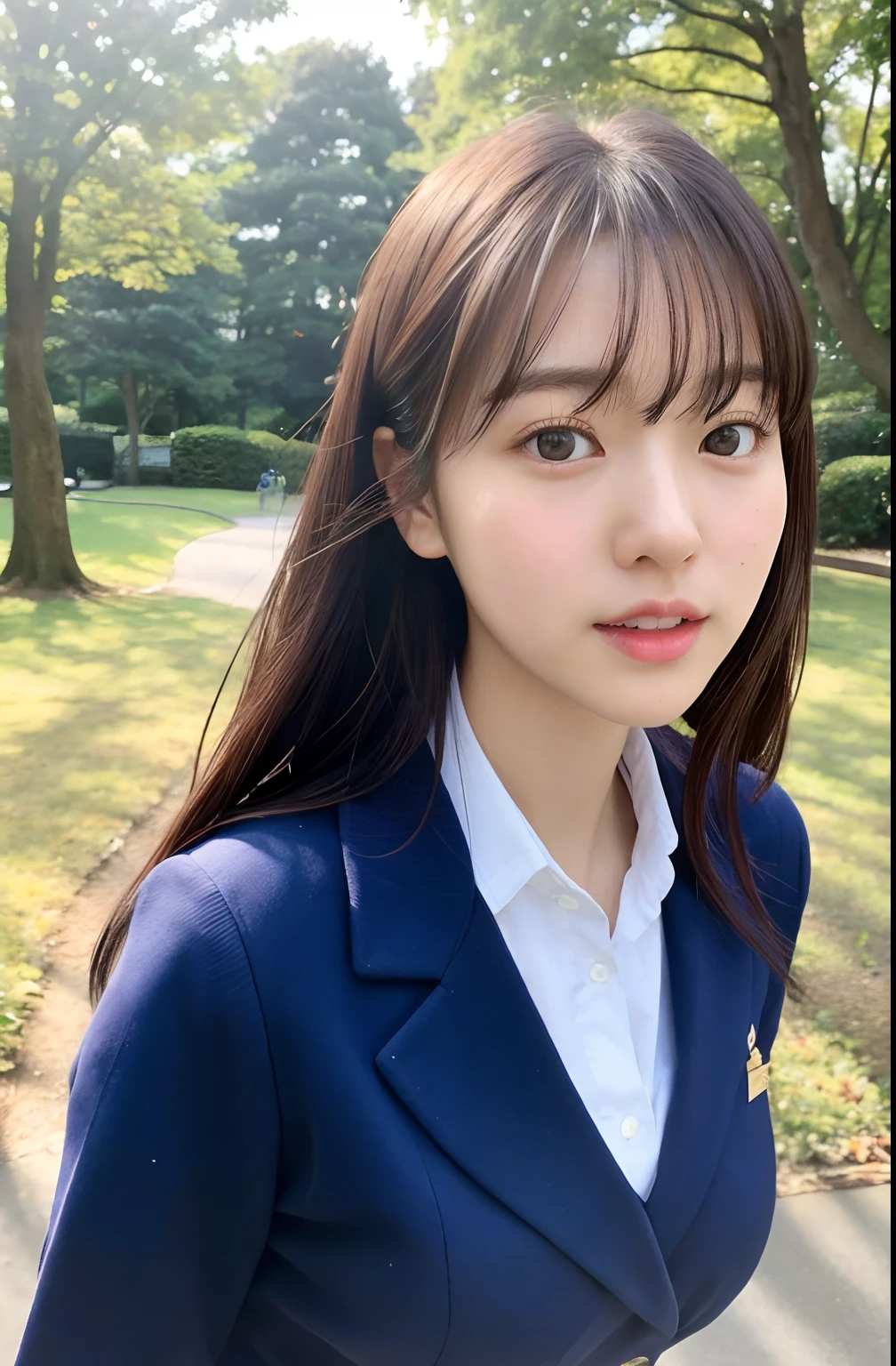 A close up of a woman in a blue suit posing for a picture - SeaArt AI